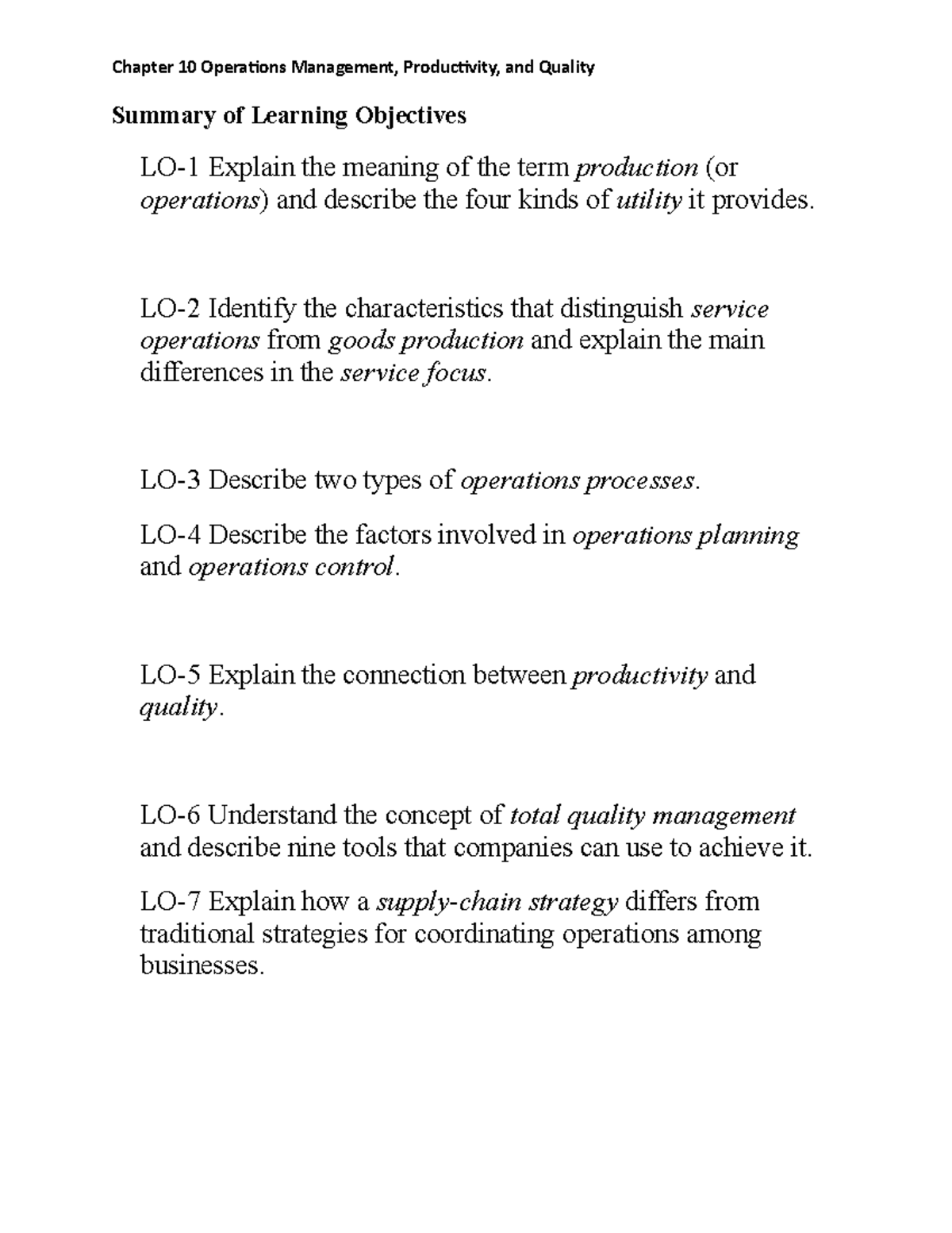 Ch 10 Summary Of Learning Objectives Summary Of Learning Objectives