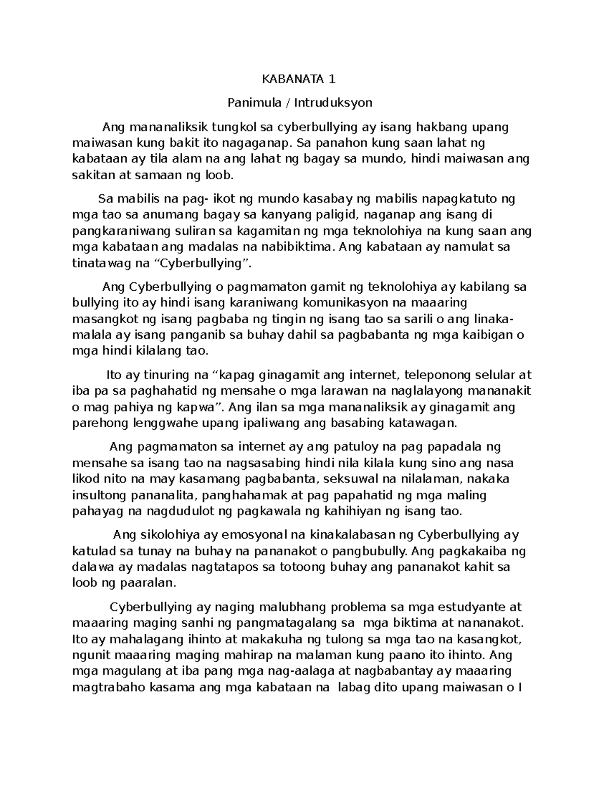 Final Introduction - KABANATA 1 Panimula / Intruduksyon Ang ...