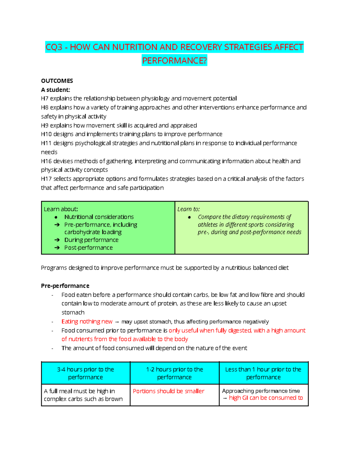CQ3 - HOW CAN Nutrition AND Recovery Strategies Affect Performance ...