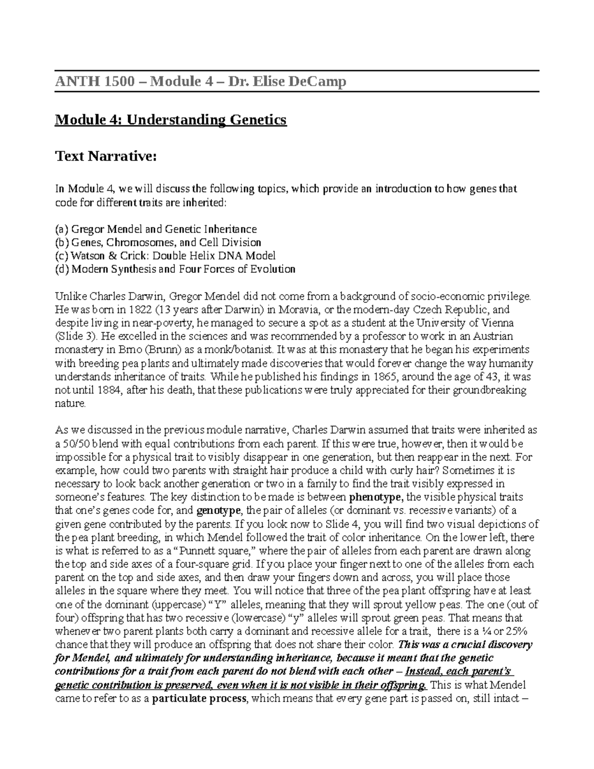 Module 4 Narrative - Dr. DeCamp - ANTH 1500 – Module 4 – Dr. Elise ...