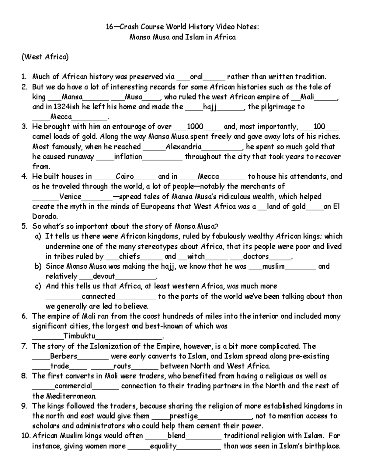 16-Mansa Musa and Islam in Africa - 16—Crash Course World History Video ...