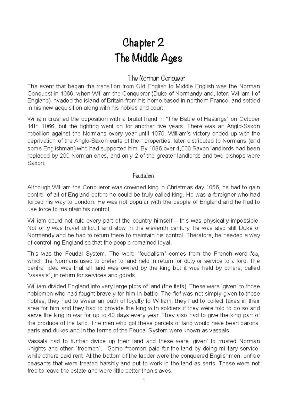 Chapter 2 - The Middle Ages - Chapter 2 The Middle Ages The Norman ...