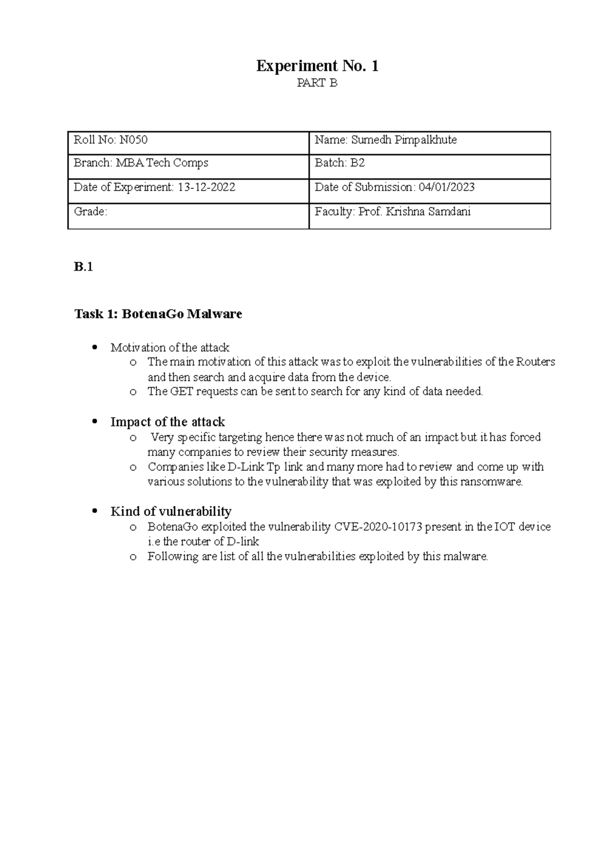 Exp1 CS N050 - Lab work or cyber security - Experiment No. 1 PART B Roll No: N050 Name: Sumedh ...