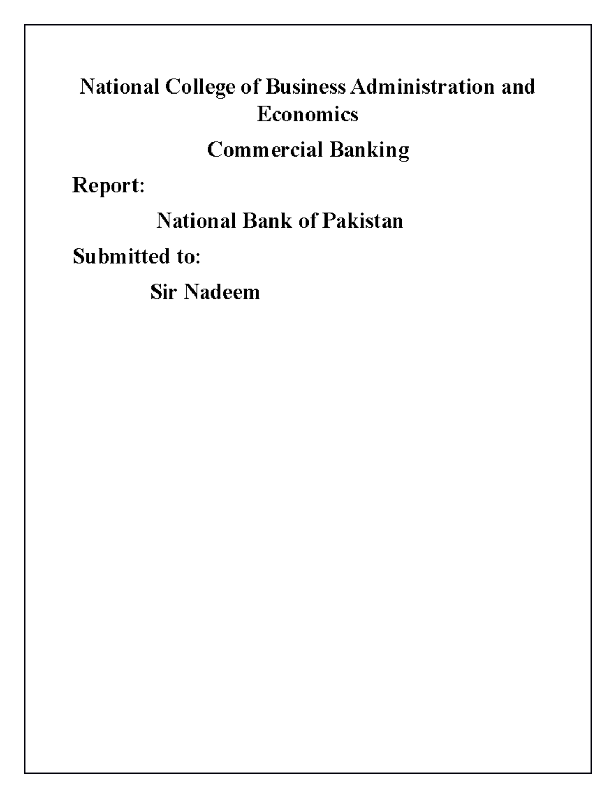 NBP report on accounts detail - National College of Business ...