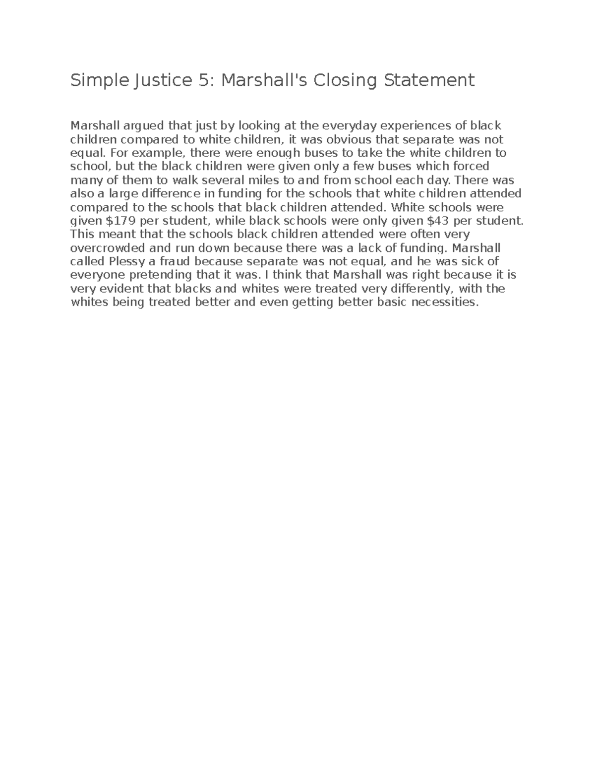 Simple Justice 5 - sped310 - Simple Justice 5: Marshall's Closing ...