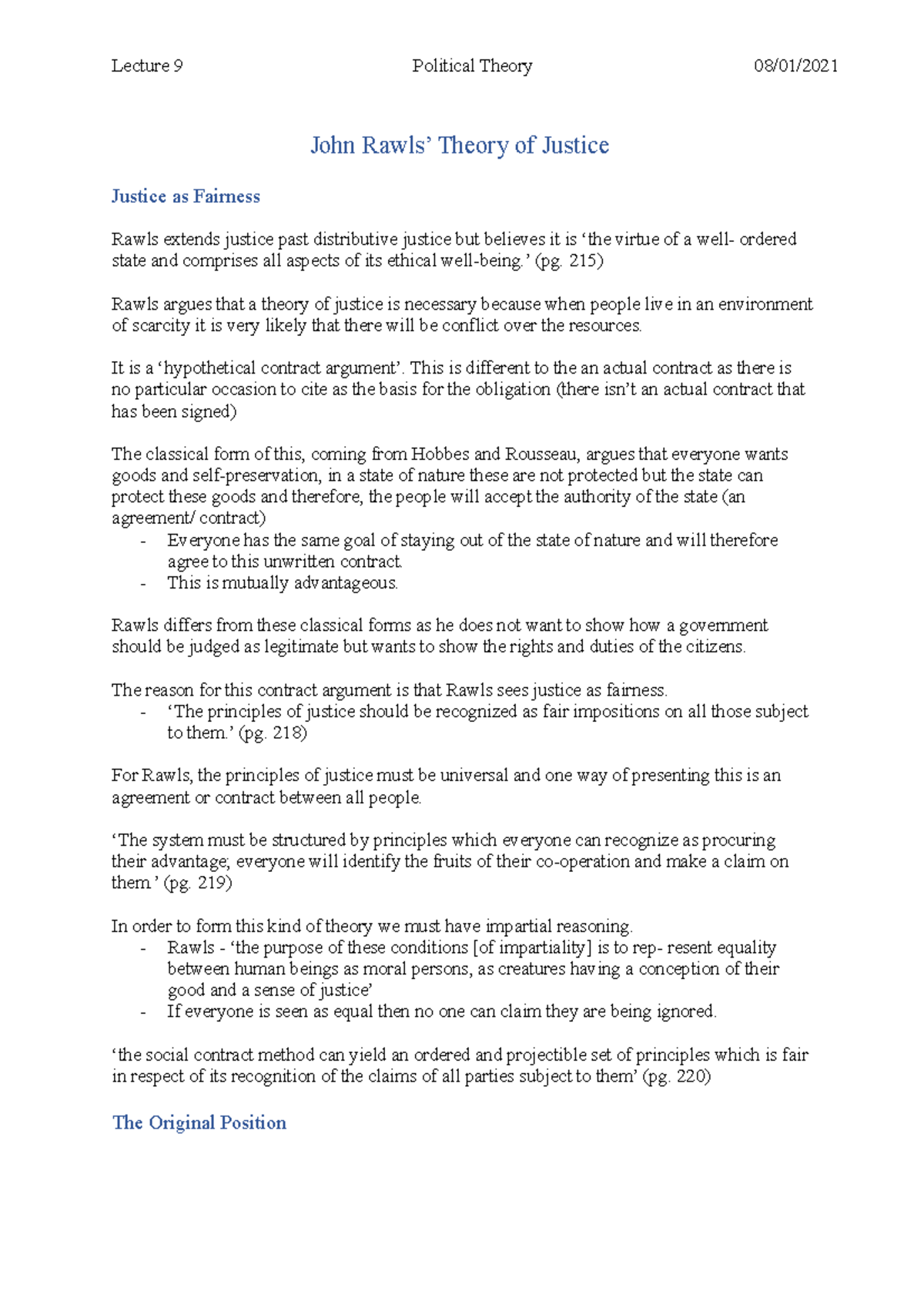 John Rawls' Theory of Justice - Knowles - Lecture 9 Political Theory 08 ...