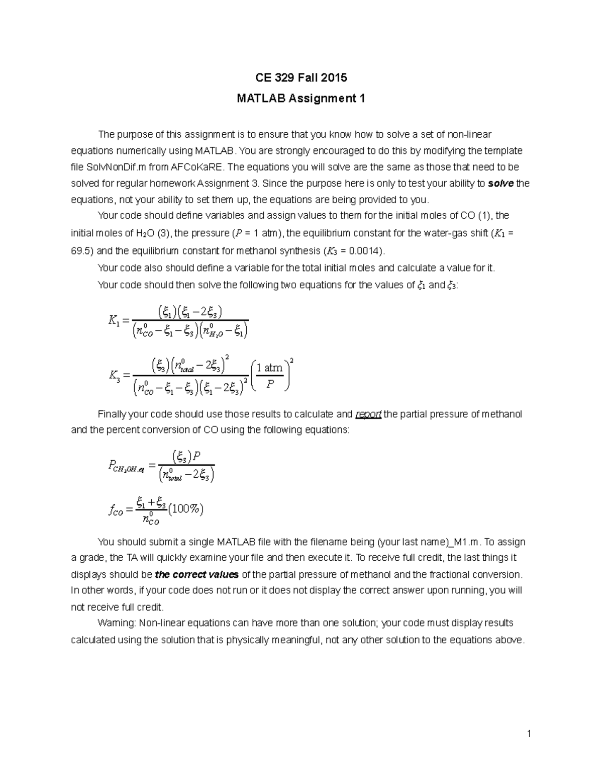 Matlab assignments 1-4 - MATLAB Assignment 1 The purpose of this ...