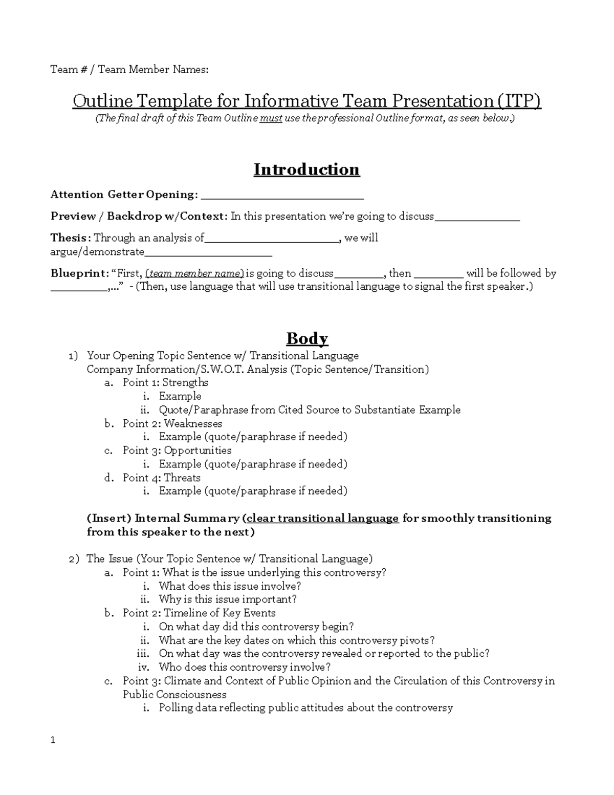 Informative Team Presentation (ITP)- Outline Template 2021 - Team ...