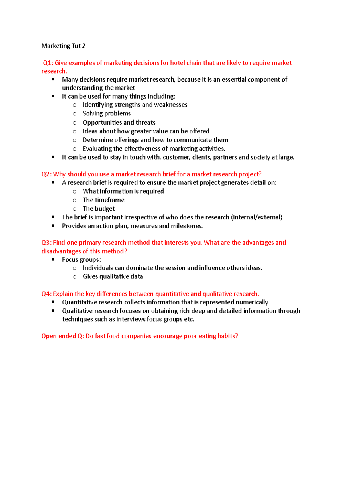 Marketing Tuts - tutorial questions - Marketing Tut 2 Q1: Give examples ...