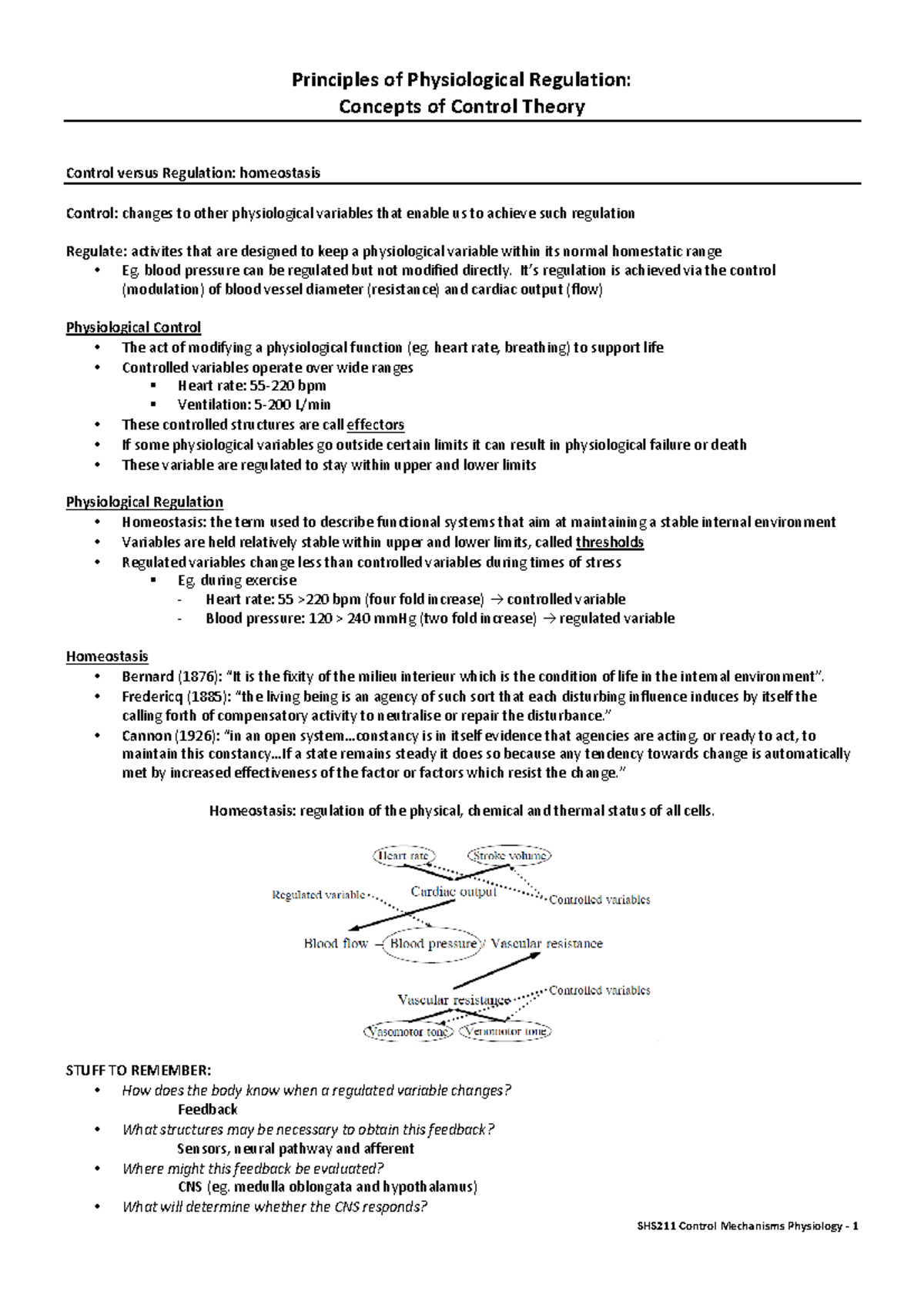 Summary - Control Theory & Physiological Regulation - book "Medical ...