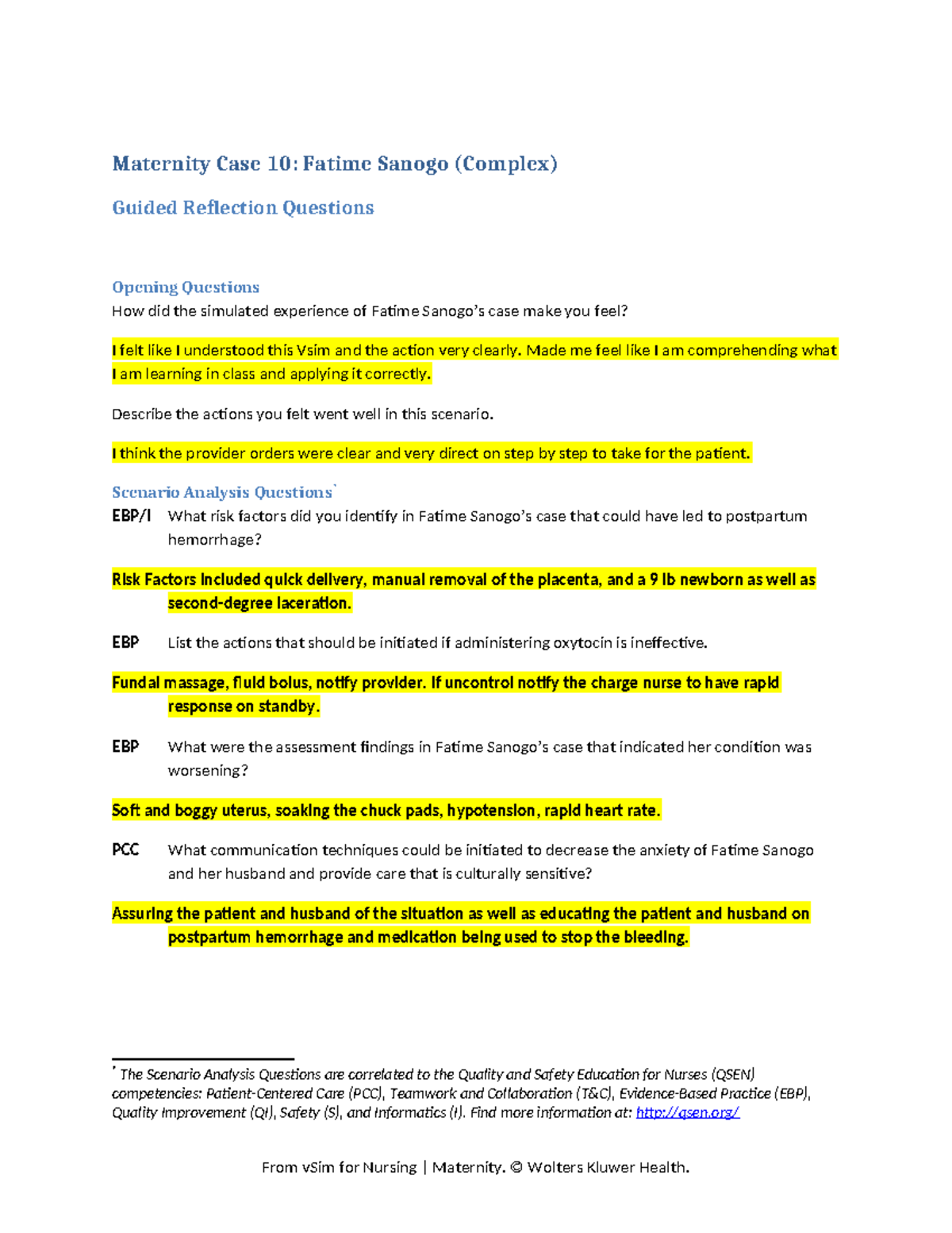 Fatime Sanogo - guided reflection - Maternity Case 10: Fatime Sanogo ...