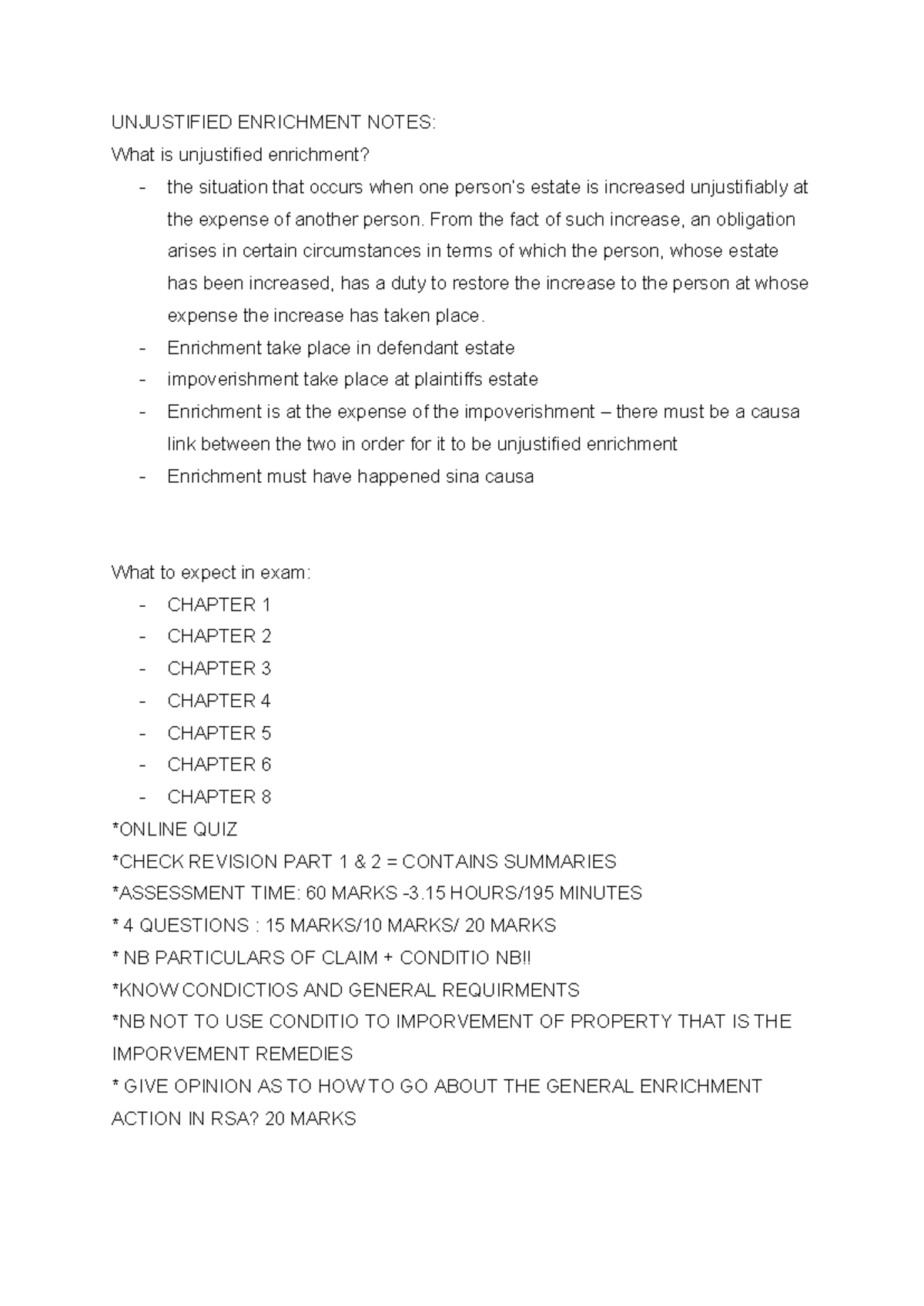 Unjustified Enrichment Notes - UNJUSTIFIED ENRICHMENT NOTES: What is ...
