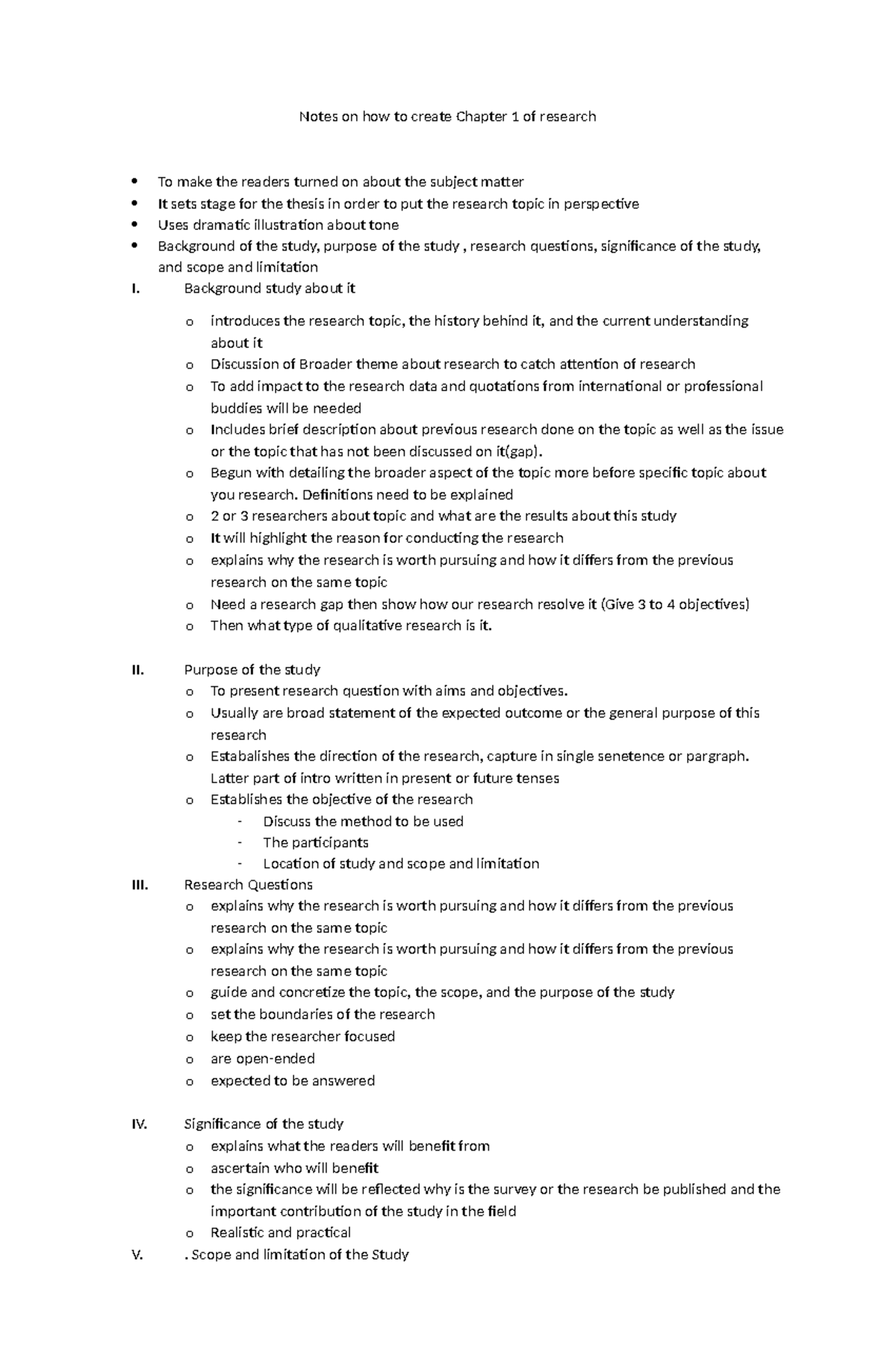 Notes on how to create Chapter 1 of research - Notes on how to create ...