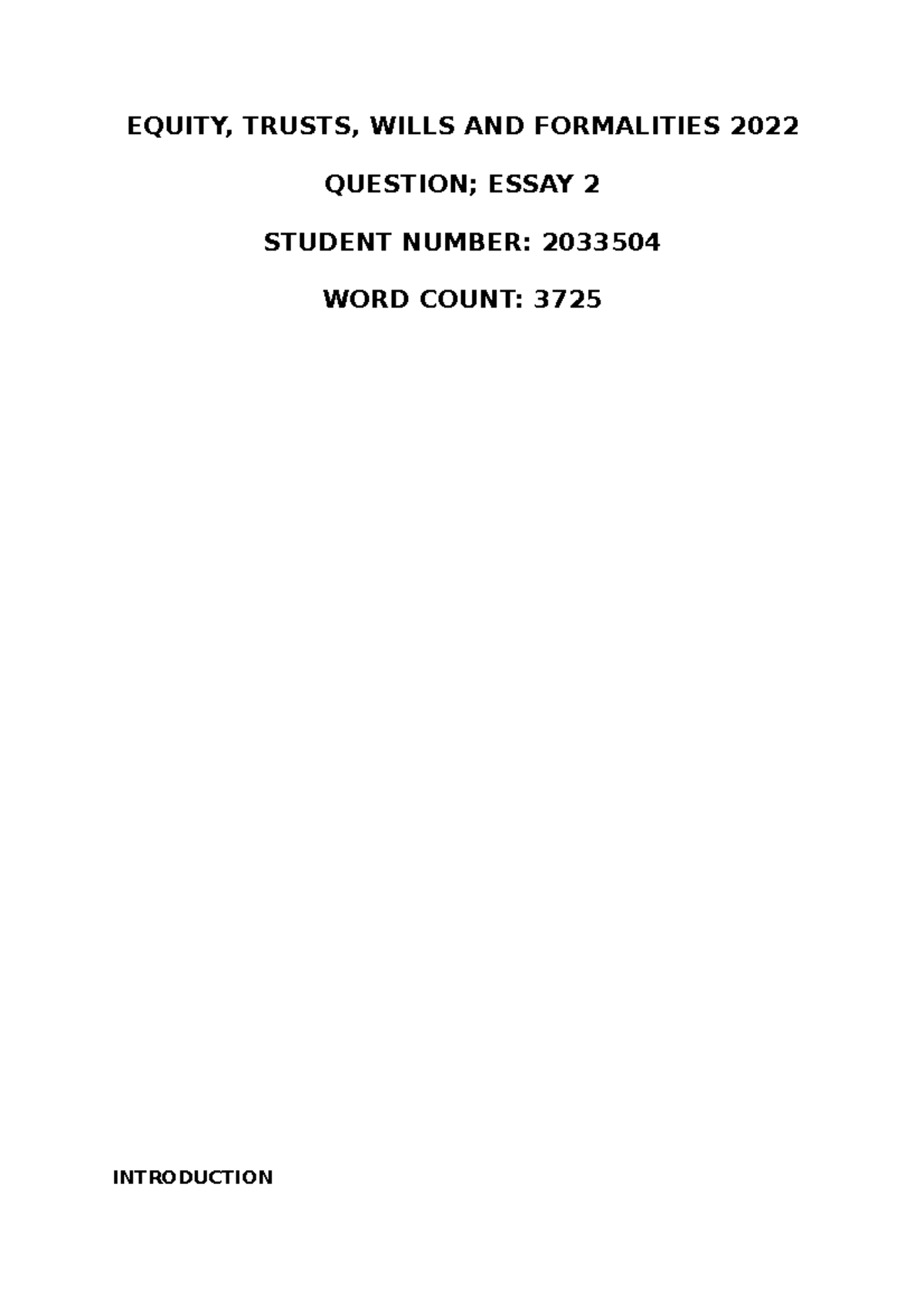 Equity Essay 22 - Details - INTRODUCTION EQUITY, TRUSTS, WILLS AND ...