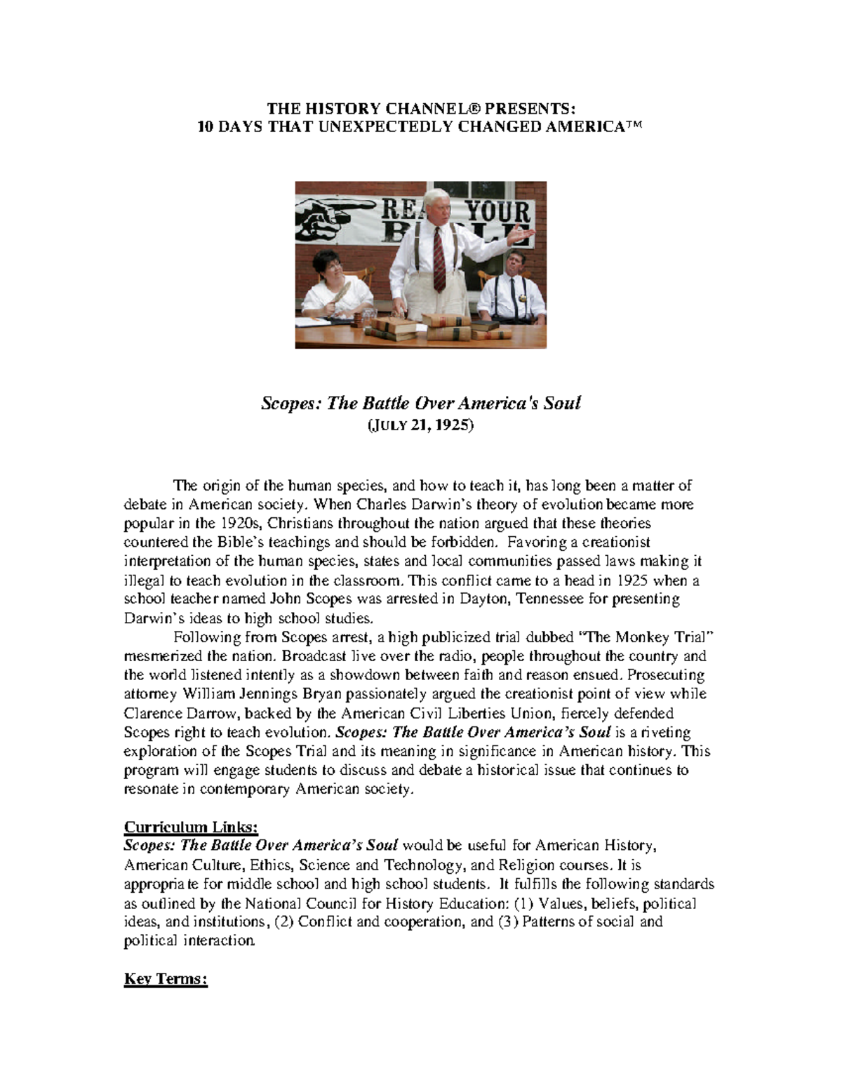 The Scopes Trial - THE HISTORY CHANNEL® PRESENTS: 10 DAYS THAT ...