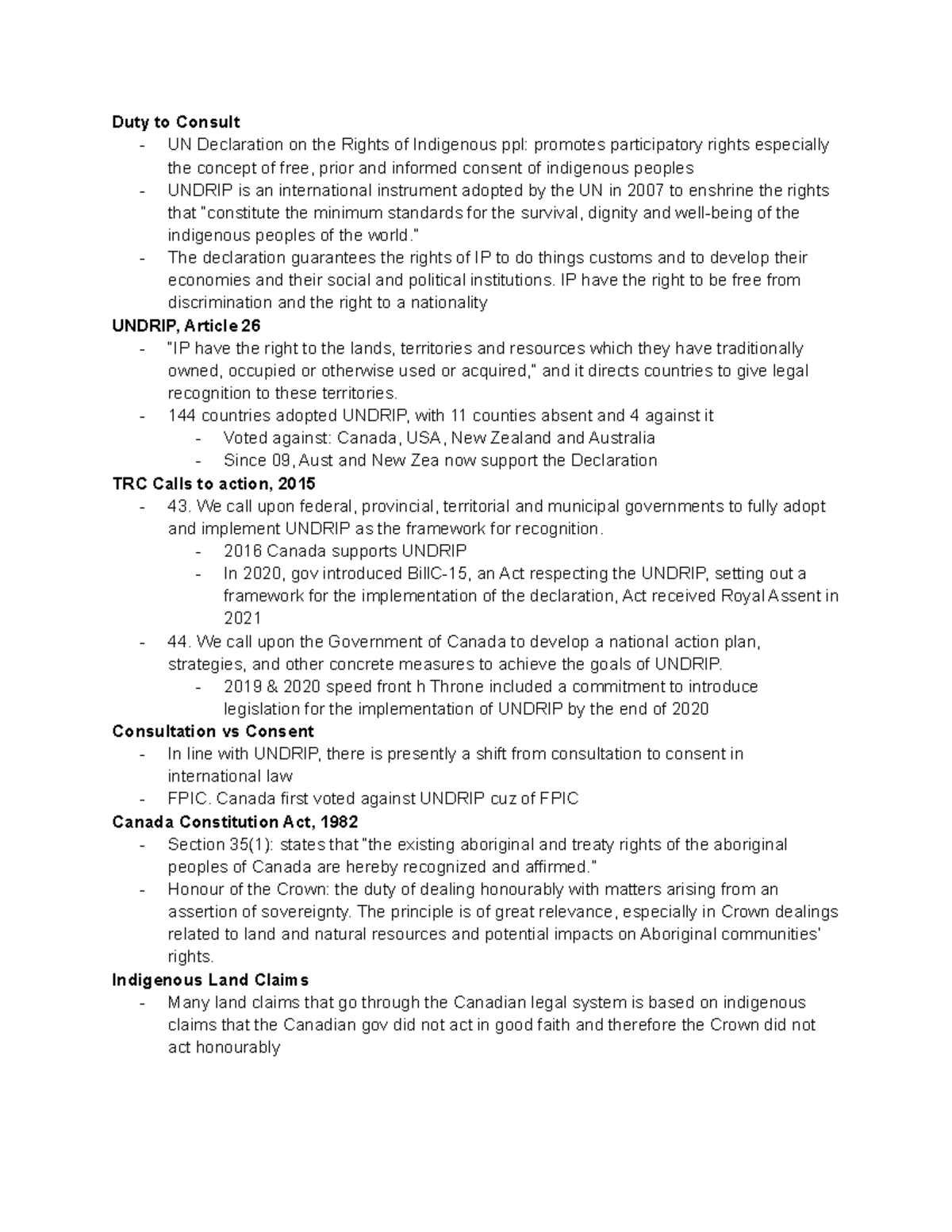 Week 9 - Jan Mt Pleasant - Duty to Consult - UN Declaration on the ...