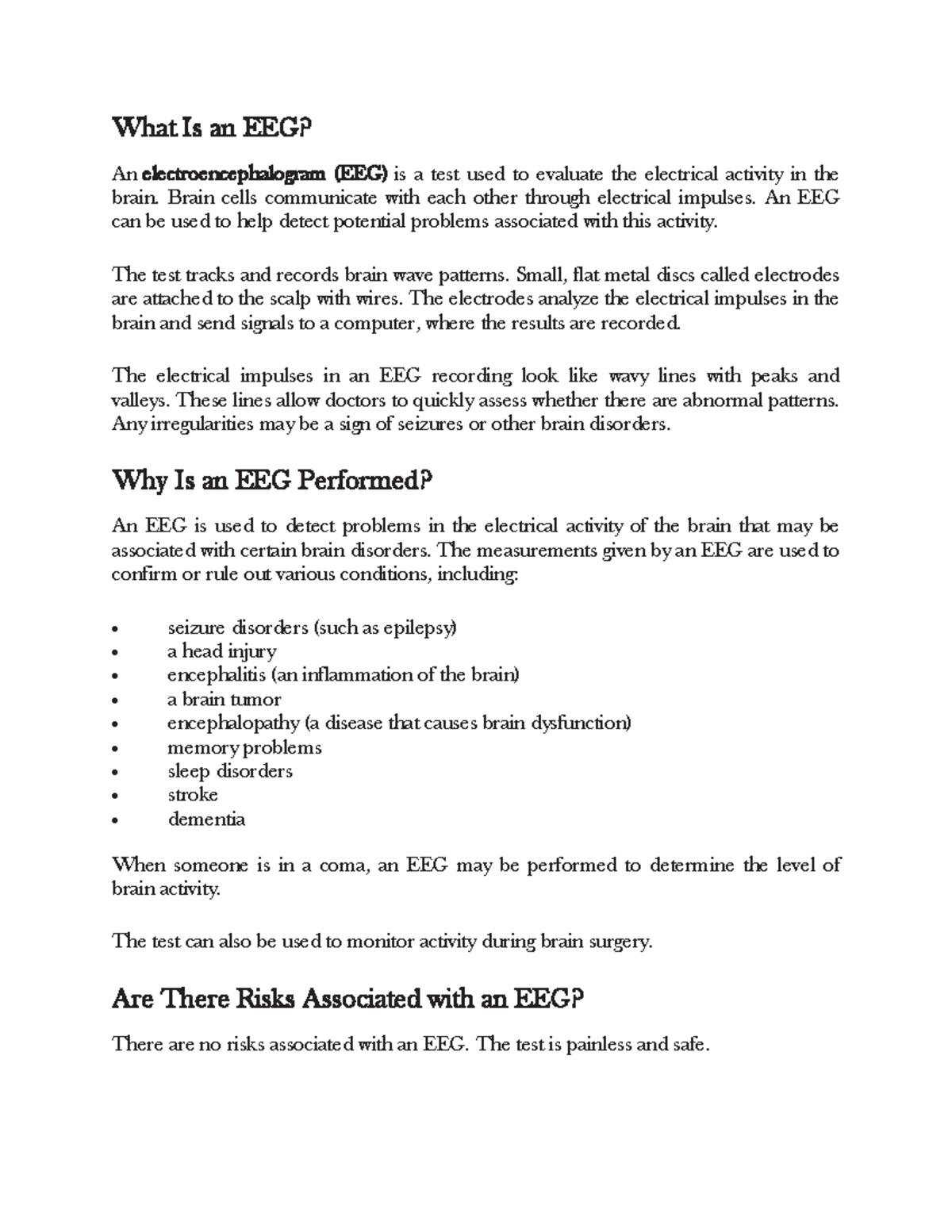 EEG lecture notes - What Is an EEG? An electroencephalogram (EEG) is a ...