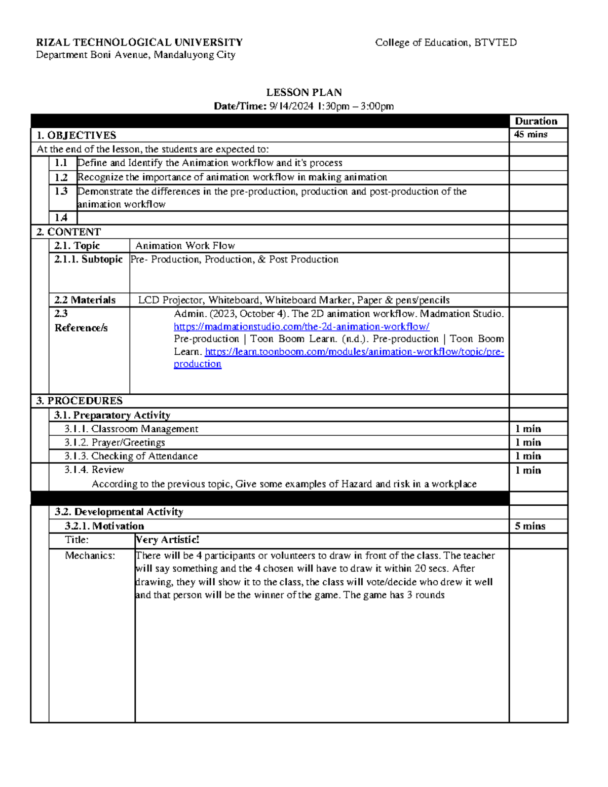 DLP Animation Workflow - RIZAL TECHNOLOGICAL UNIVERSITY College of ...
