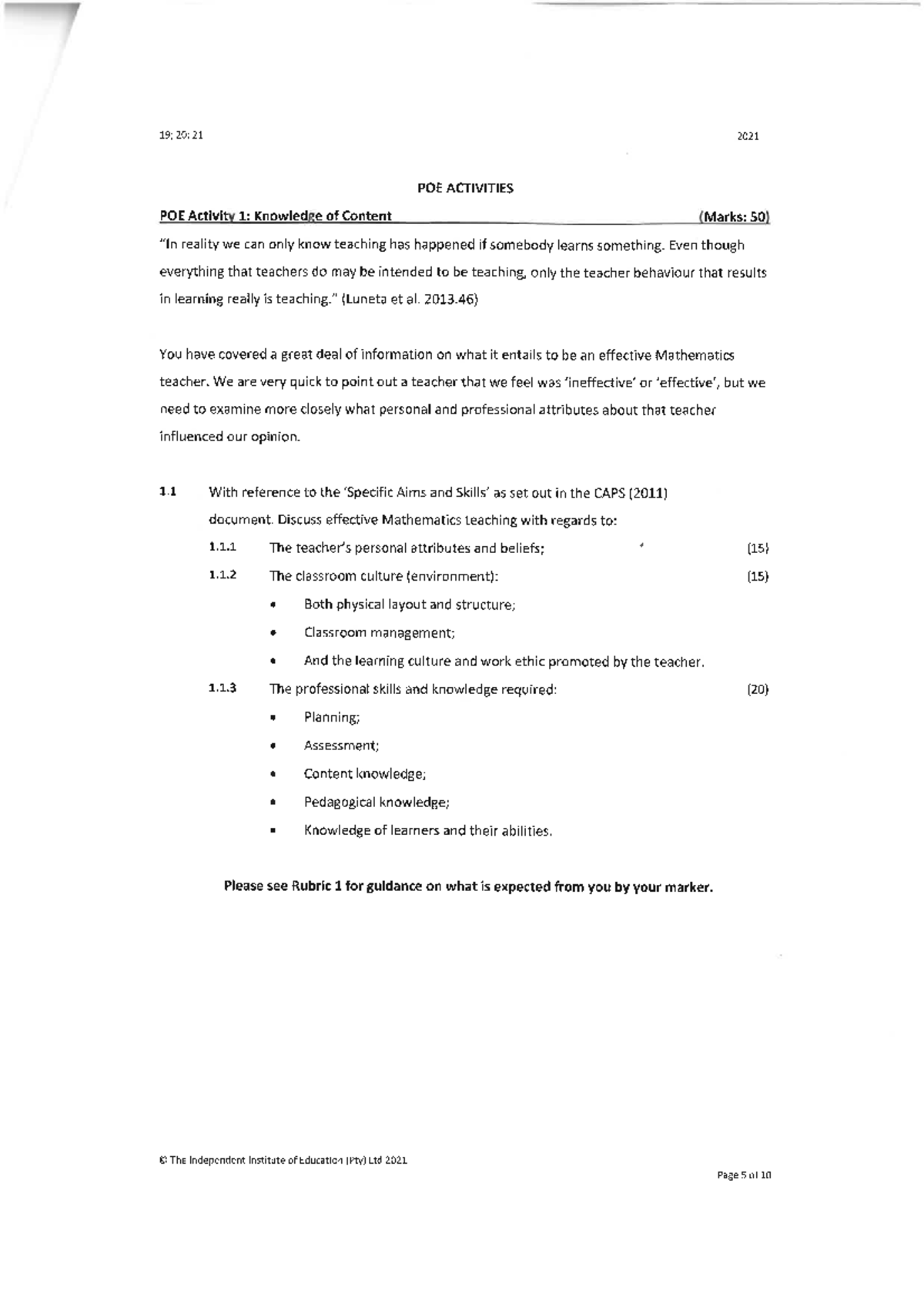 TIMA5111 POE activity 1 notes - 21 2021 POE ACTIVITIES POE Activity 1 ...