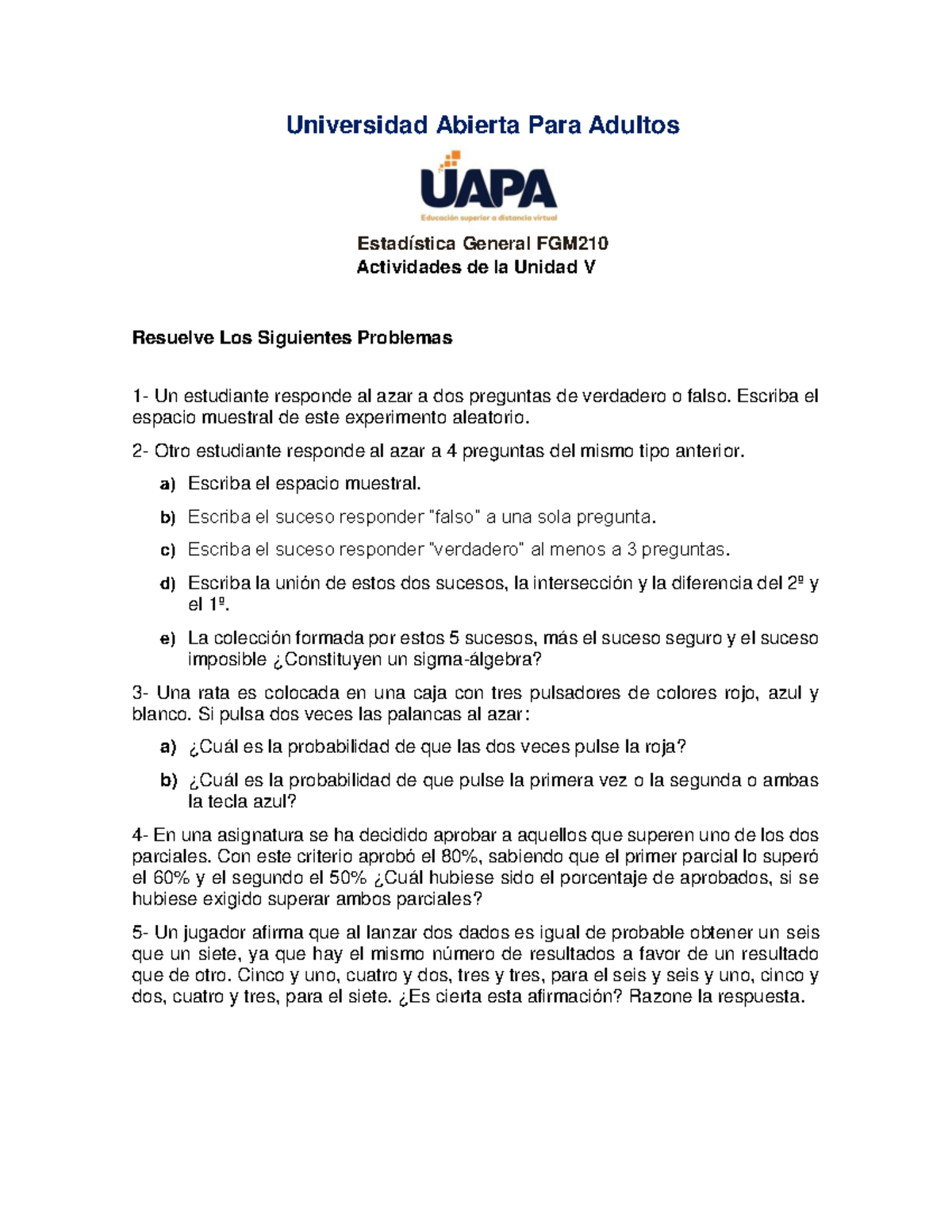 Actividades De La Unidad V Universidad Abierta Para Adultos