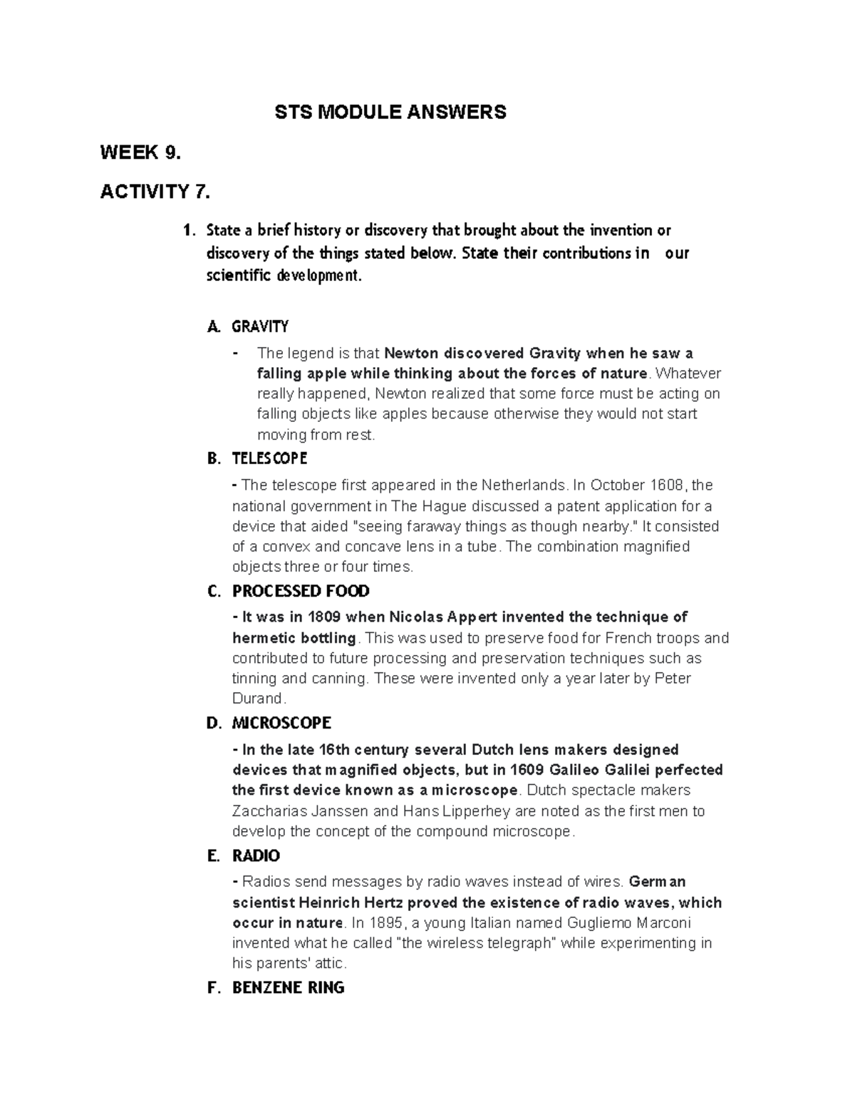 STS Activity 7 WEEK 9 - for help - STS MODULE ANSWERS WEEK 9. ACTIVITY ...