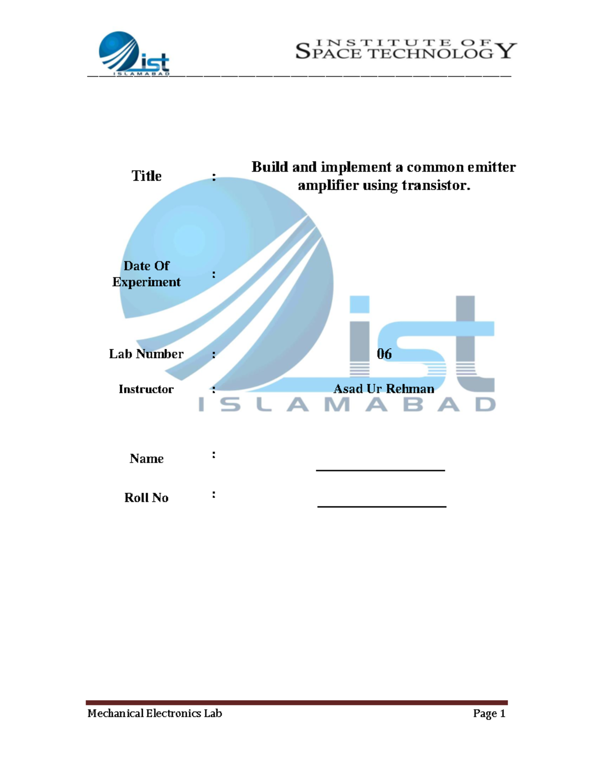 Lab 6 (Build and implement a common emitter amplifier using transistor ...