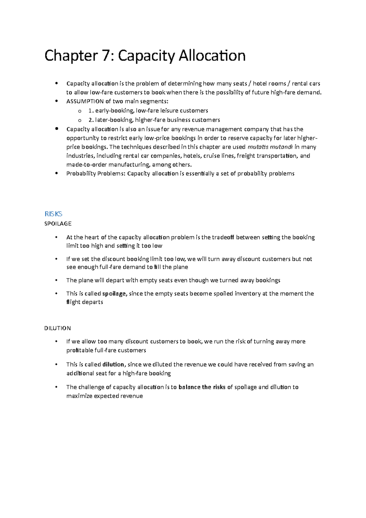 Chapter 7 Capacity Allocation - Chapter 7: Capacity Allocation Capacity ...