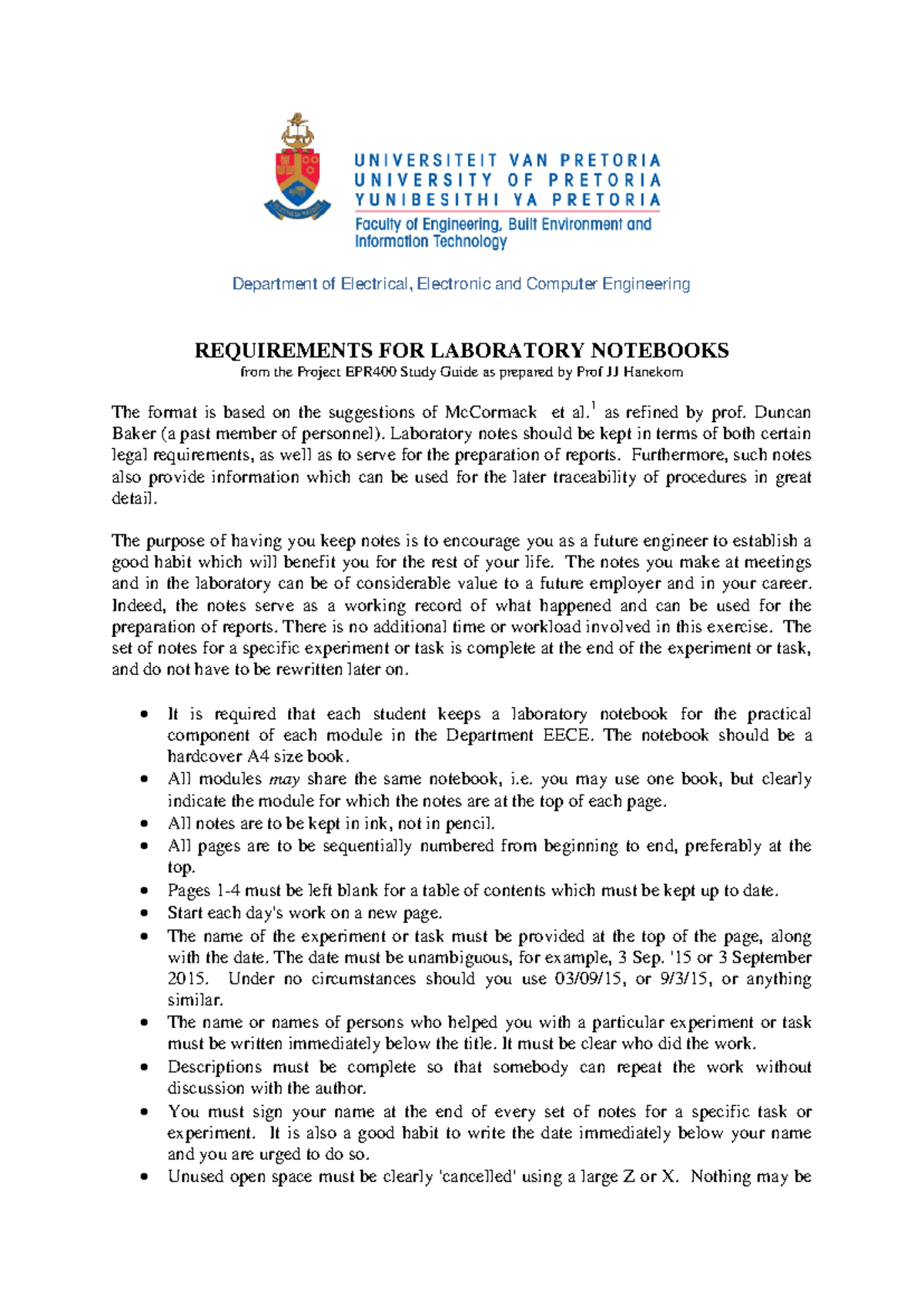 Labbook format guideline - Department of Electrical, Electronic and ...