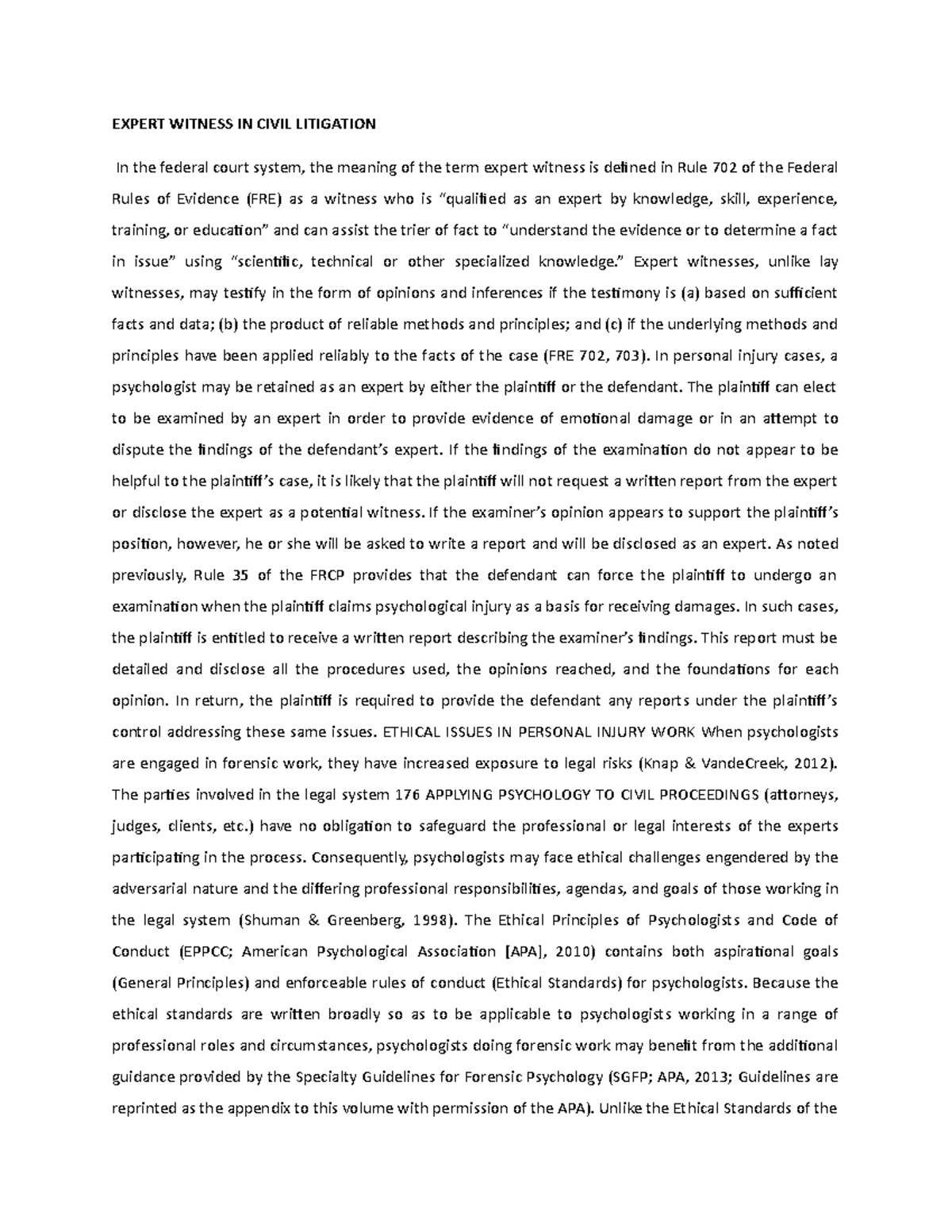 Expert Witness IN Civil Litigation - EXPERT WITNESS IN CIVIL LITIGATION ...