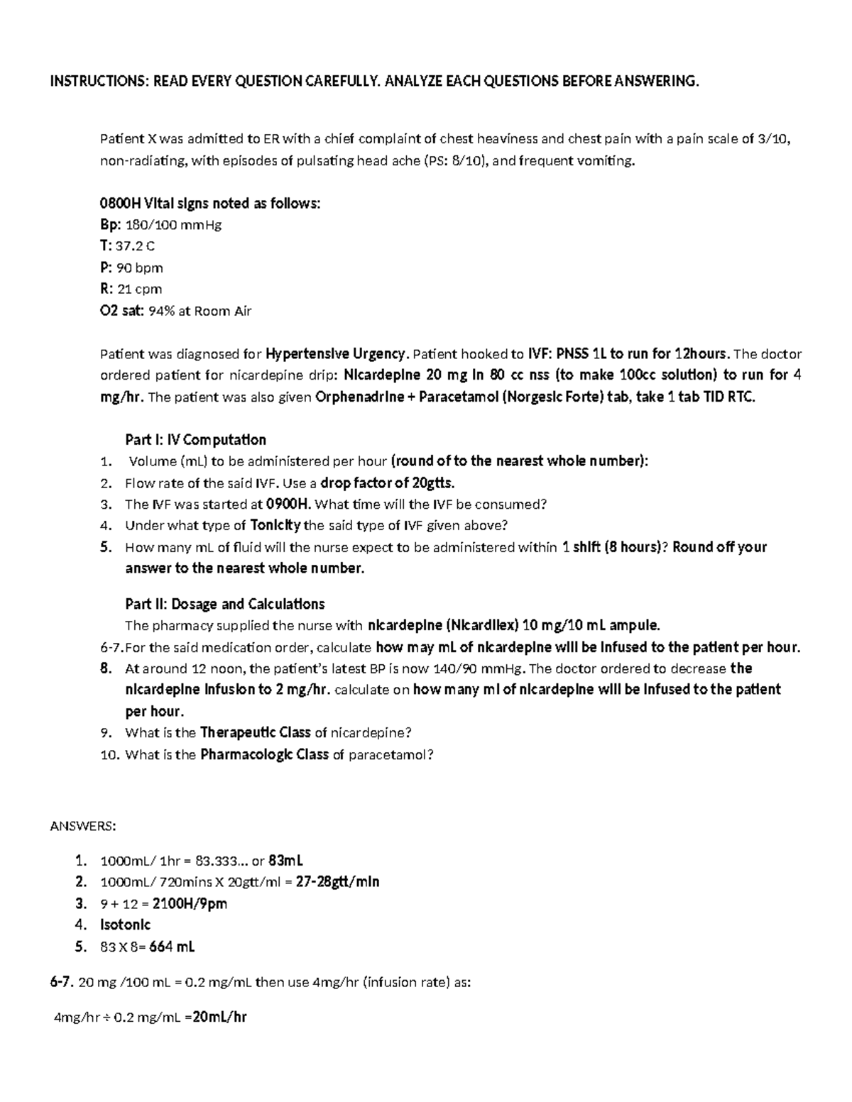 Test Medication - INSTRUCTIONS: READ EVERY QUESTION CAREFULLY. ANALYZE ...
