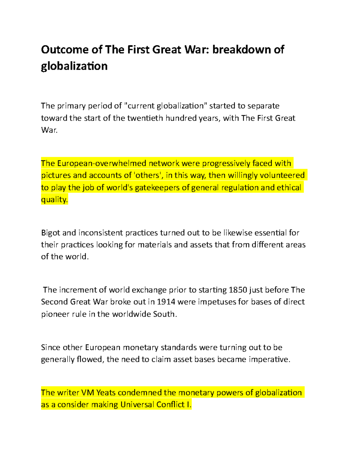 Globalization In World war I - Outcome of The First Great War ...