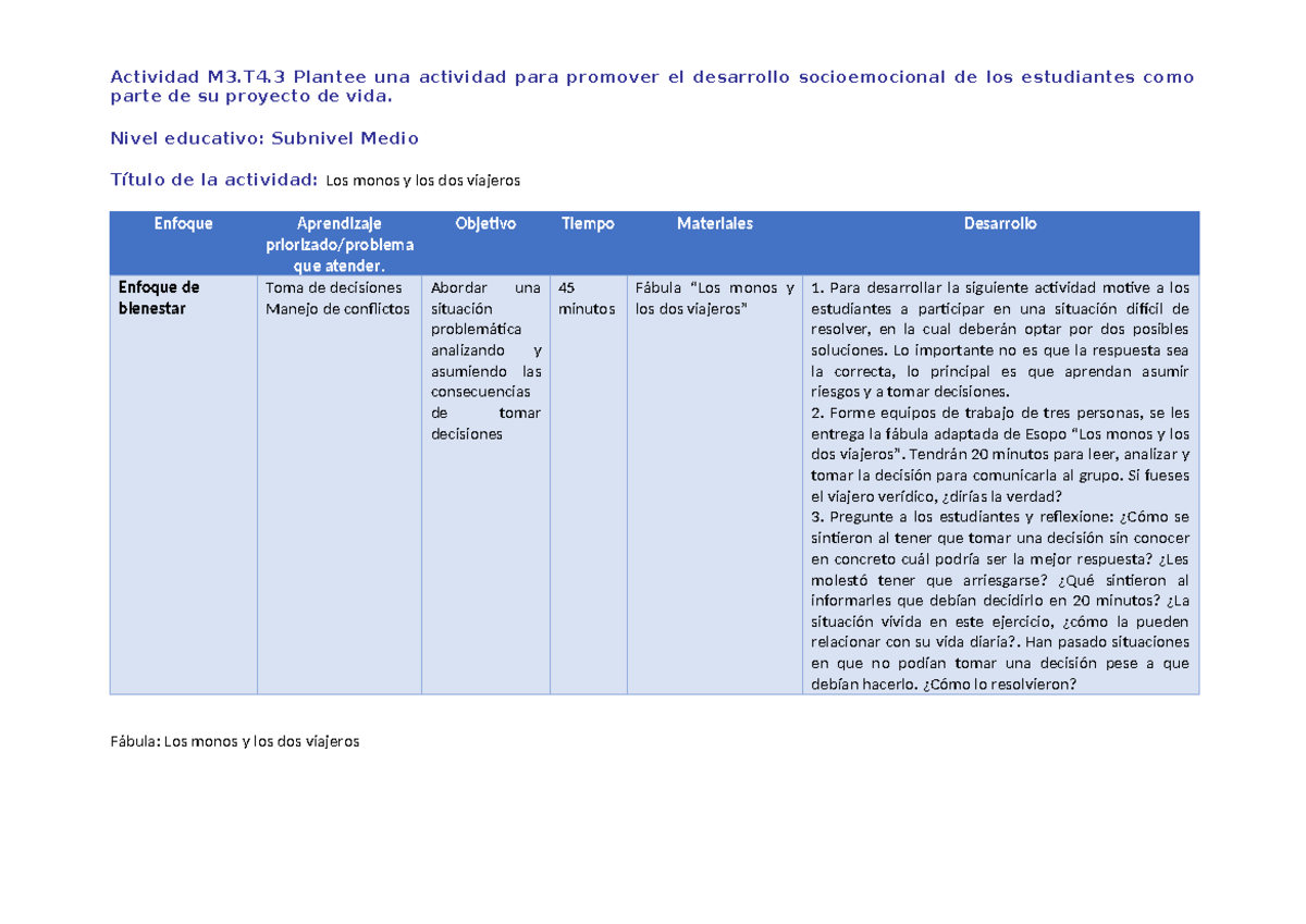 Actividad M3 - Tareas - Actividad M3.T4 Plantee una actividad para promover el desarrollo - Studocu