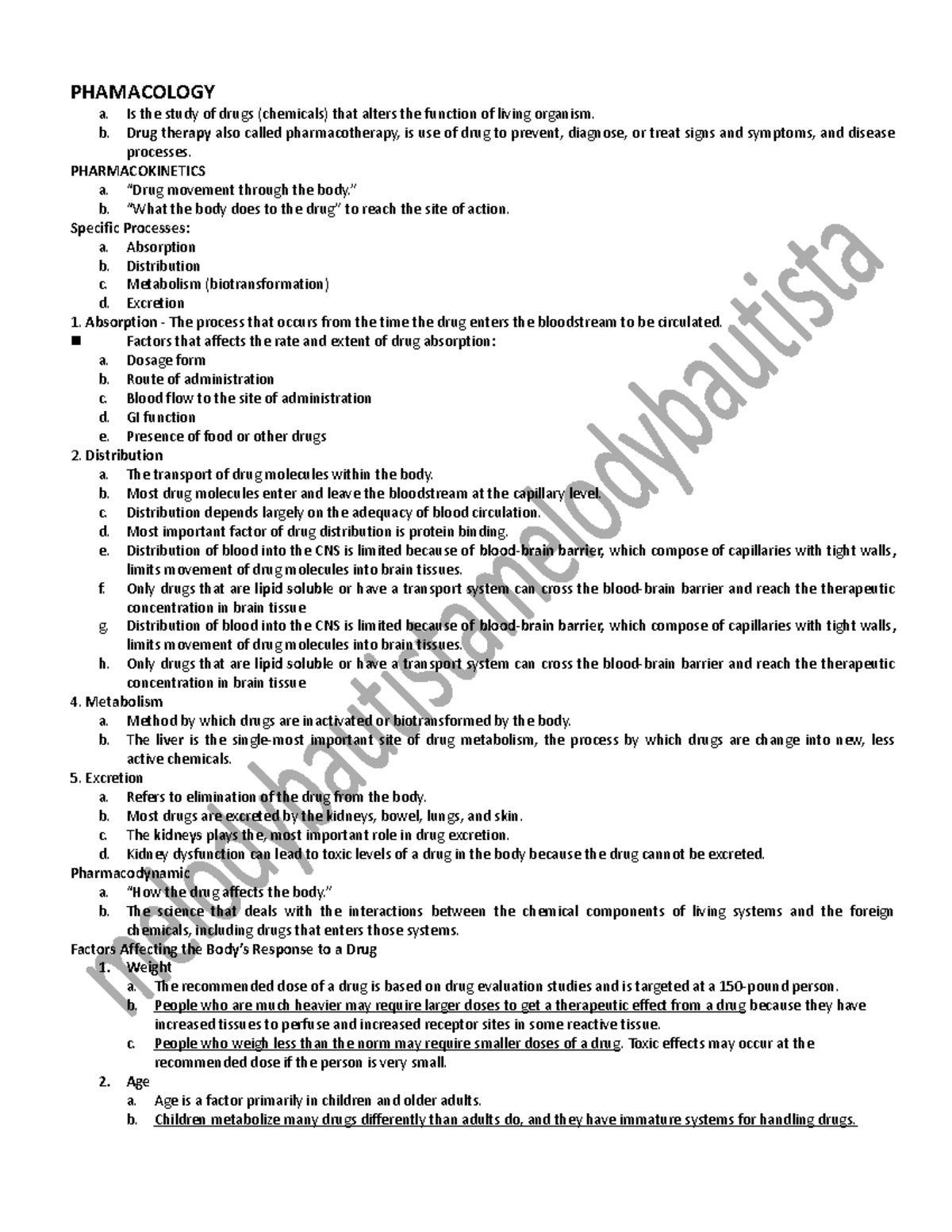 Pharma-handouts-Rev - Lecture notes - PHAMACOLOGY a. Is the study of ...