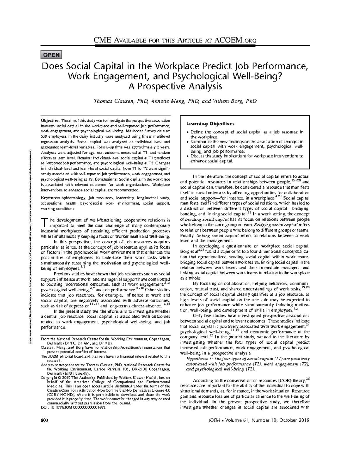 Does Social Capital in the Workplace Predict Job - HIC1007 - Exeter ...