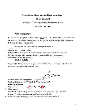 International business final exam IBC03 - Course: International ...