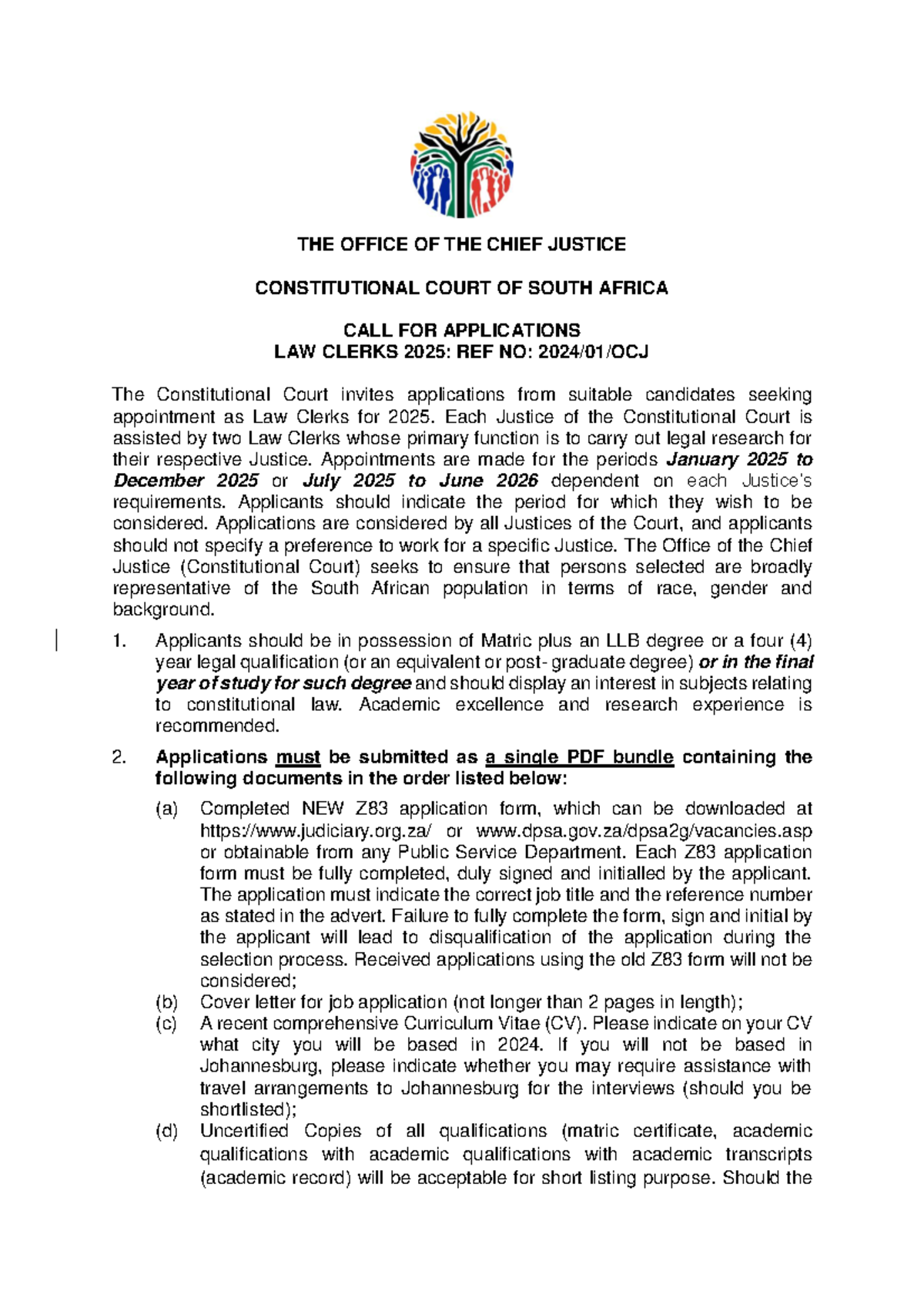 CON Court OF SA - LAW Clerks 2025 REF NO 2024 01 OCJ-1 - THE OFFICE OF ...