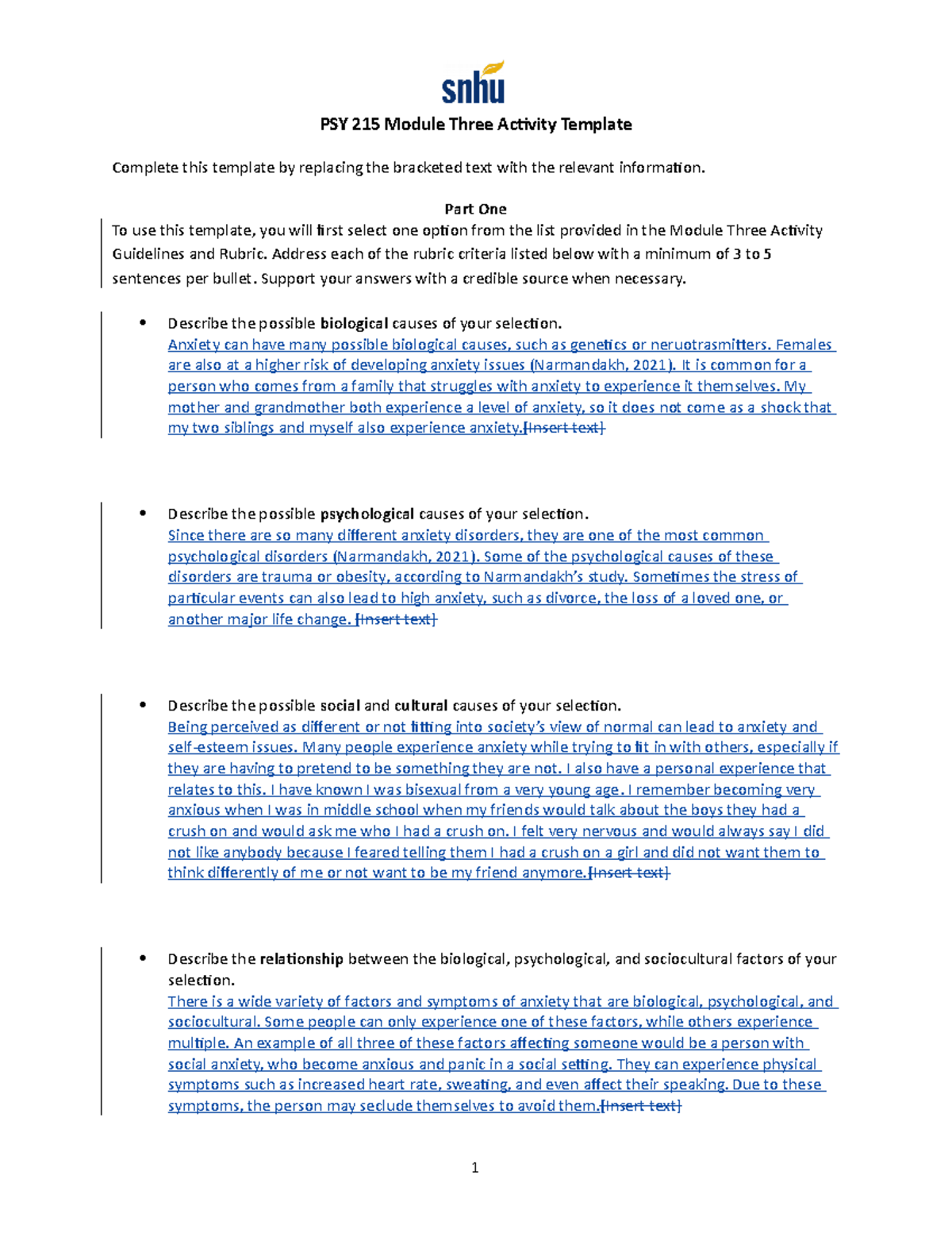 PSY 215 Module Three Activity Template - PSY 215 Module Three Activity ...