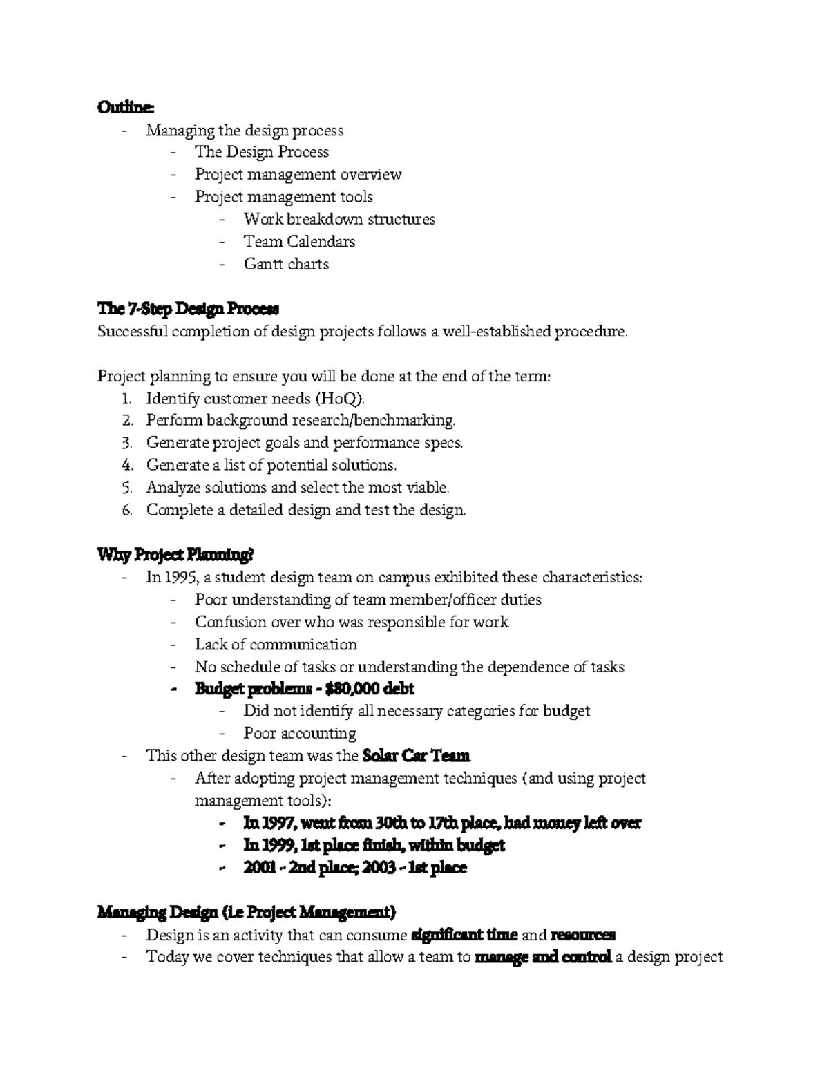 Lecture 1 - The Design Process - Outline: - Managing the design process ...