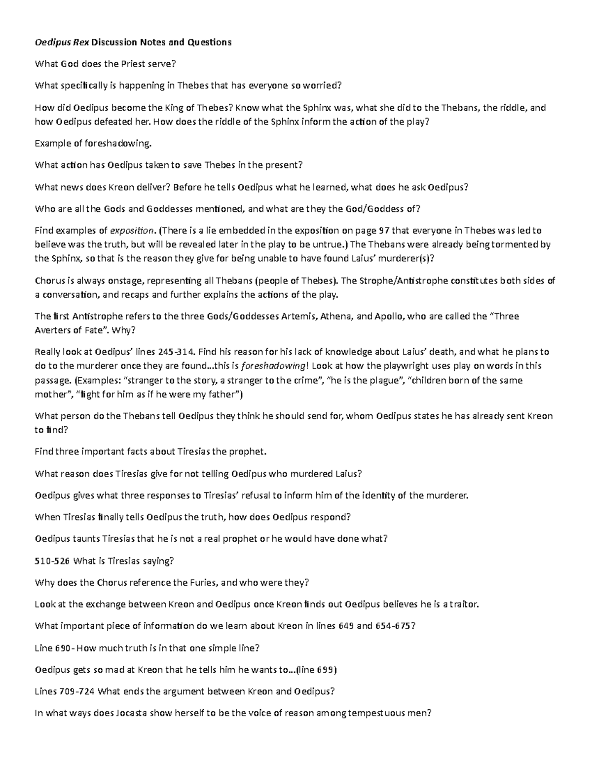 THEA130Oedipus Rex Discussion Notesand Questions - Oedipus Rex ...