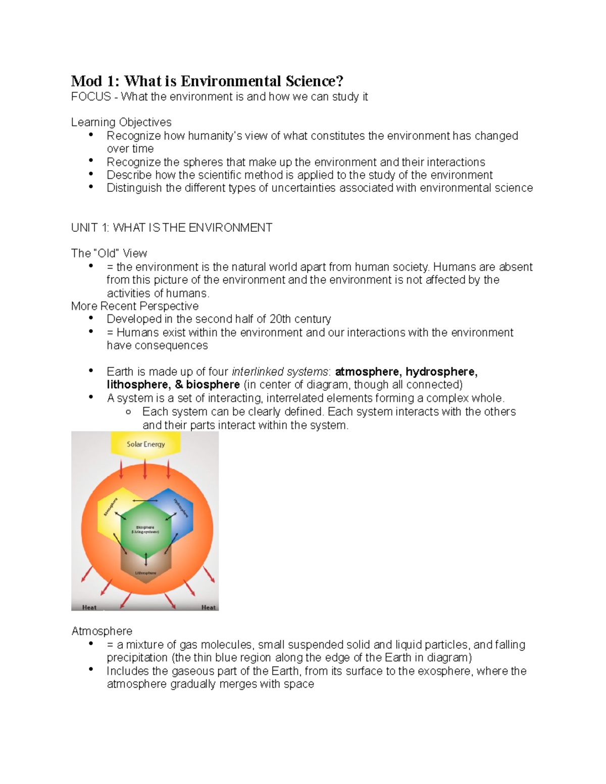 Module 1 - Lecture notes 1 - Mod 1: What is Environmental Science ...