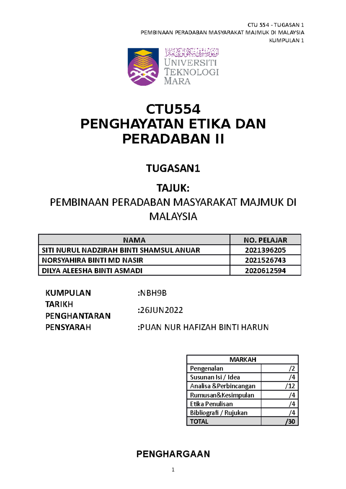 CTU554 NBH9B Tugasan 1 ( Latest) - PEMBINAAN PERADABAN MASYARAKAT ...