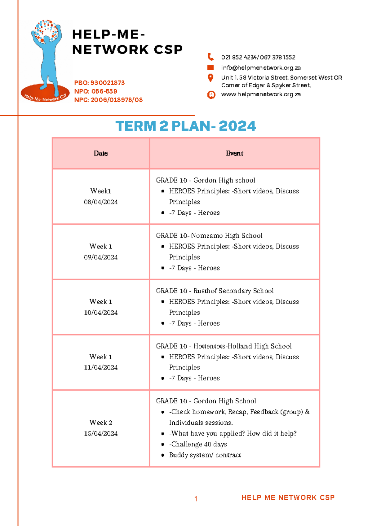 Term 2 Plan - Well explained - Date Event Week 08/04/ GRADE 10 - Gordon ...
