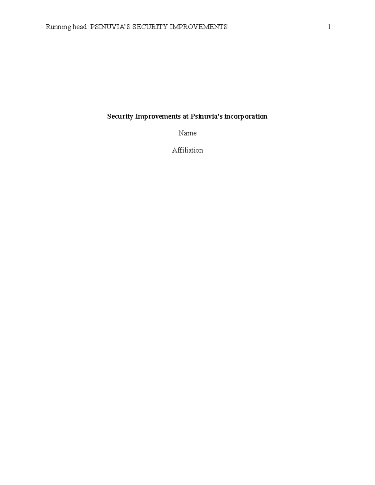 Security Improvement plan - Running head: PSINUVIA’S SECURITY ...