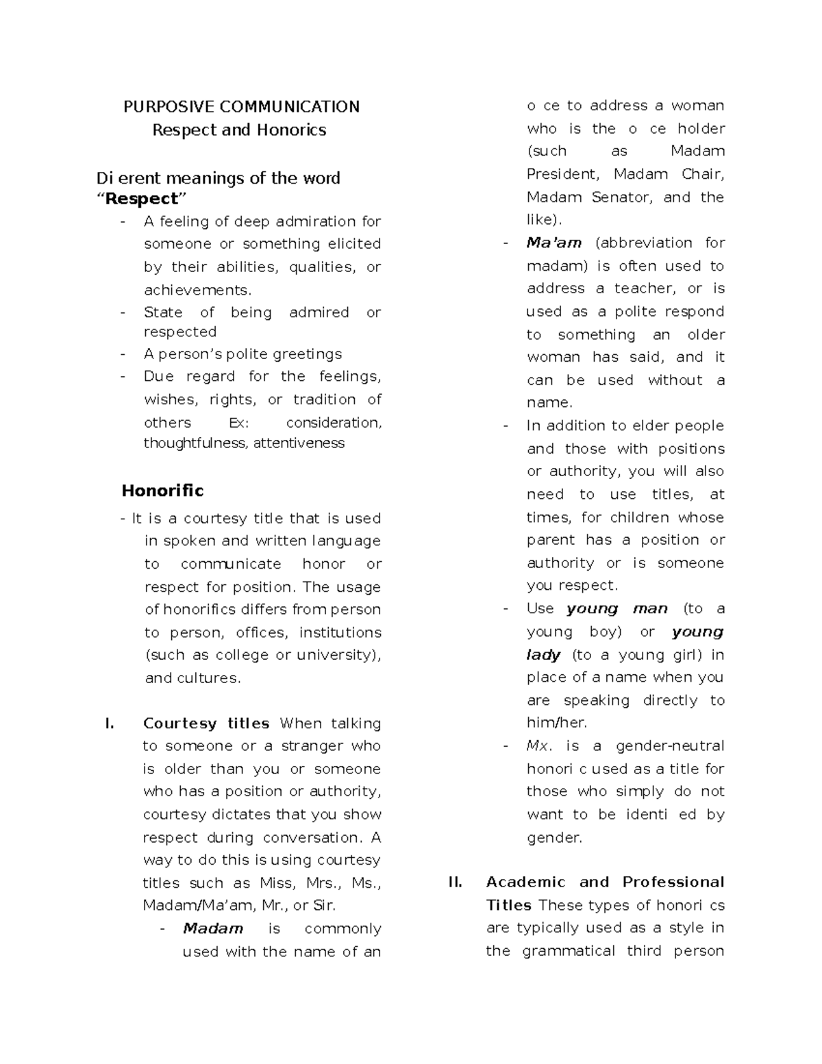 PCM Respect and Honorifics - PURPOSIVE COMMUNICATION Respect and ...