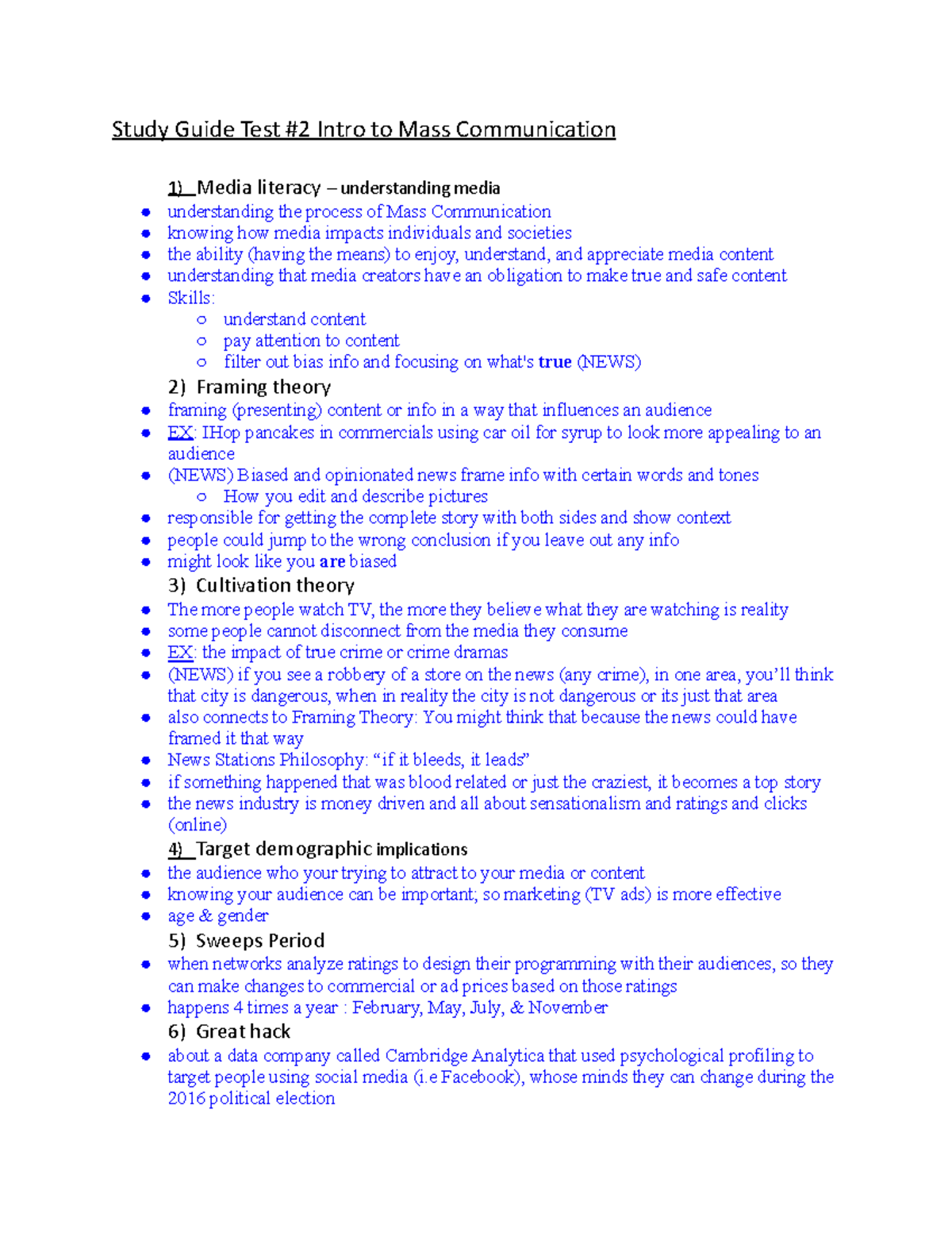 Study Guide Mass Communications Test #2 - Study Guide Test #2 Intro to ...