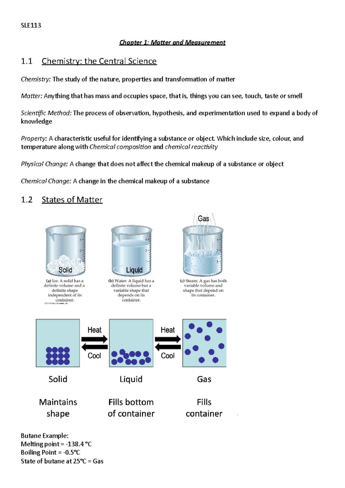 SLE133 Wk1 Notes - SLE Chapter 1: Matter and Measurement 1 Chemistry ...