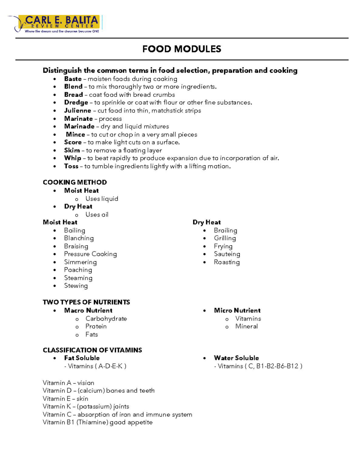 Food Module-1 - Read and understand - FOOD MODULES Distinguish the ...