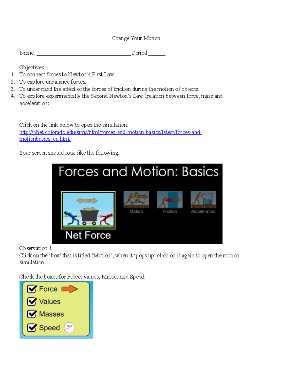 Module 6 Enrichment Assignment - Change Your Motion Name: Period ...