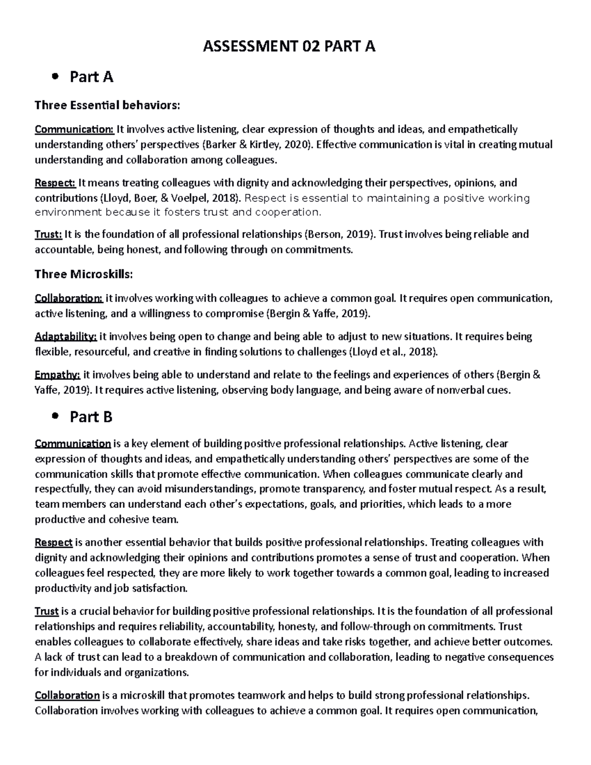 Assessment 02 Part A - essential behaviours and micro skills ...