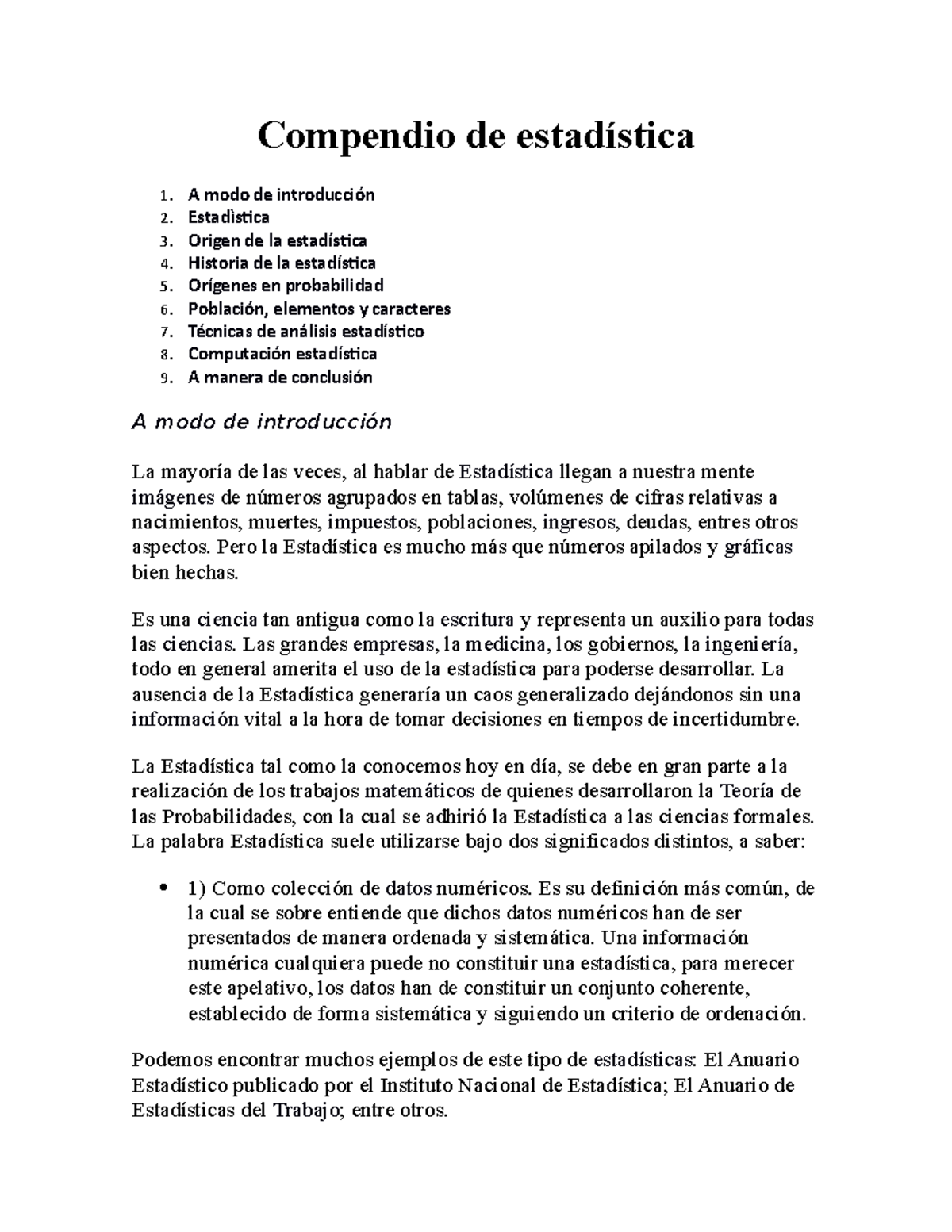 Compendio DE Estadistica - Compendio de estadística A modo de ...